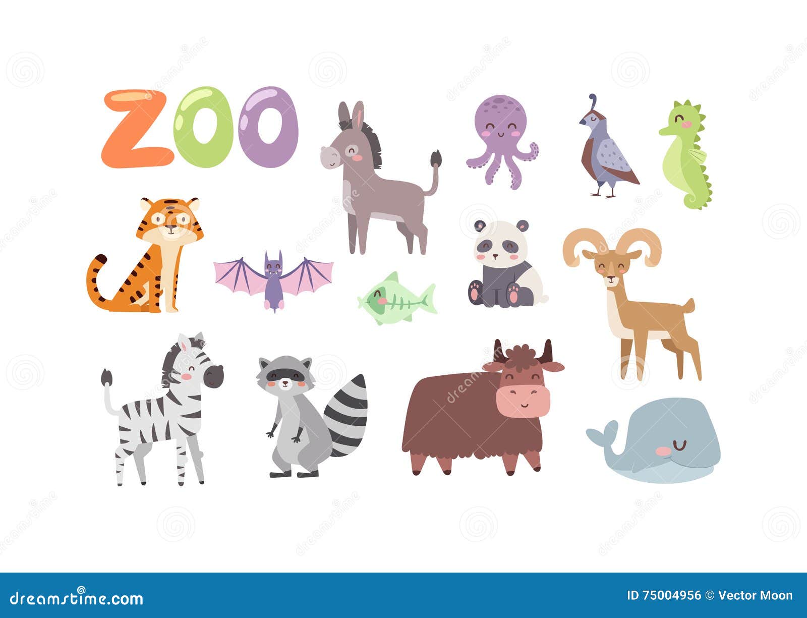 Zootier-Vektorsatz vektor abbildung. Illustration von furchtsam - 75004956