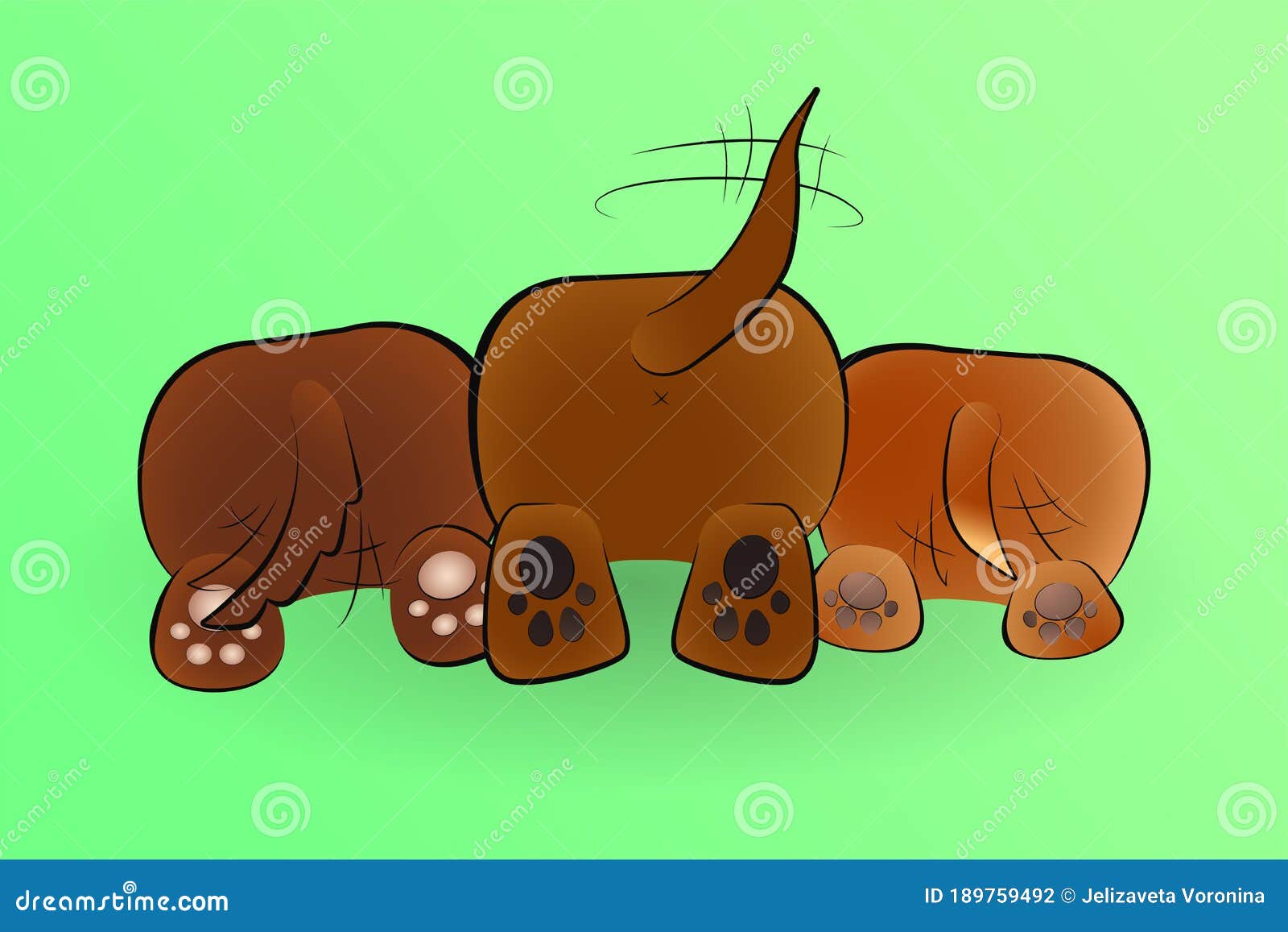 Rear View of Three Happy Pupils Wagging Tails. Isolated Cartoon Brown ...