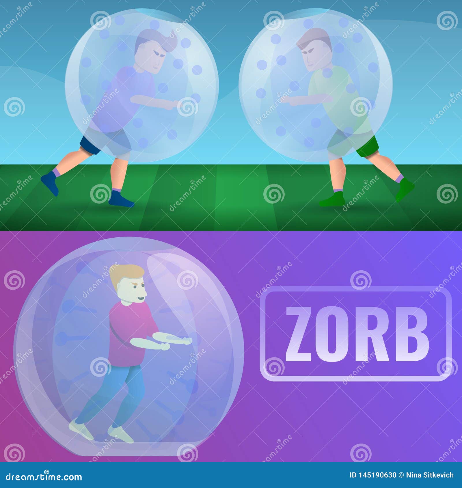 Zorb Banner Set, Cartoon Style Stock Vector - Illustration of person ...