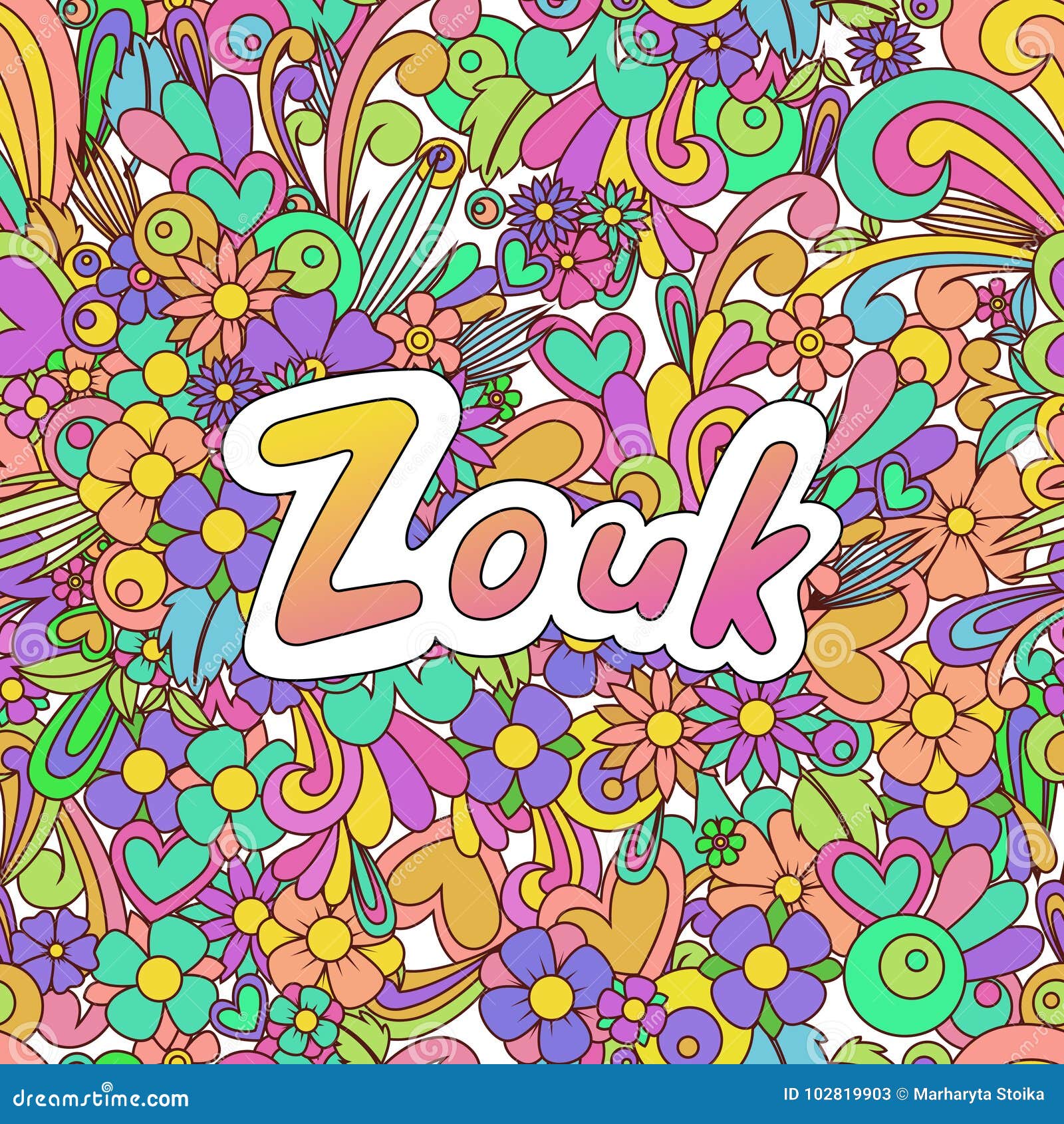 Zouk Zen Tangle. Doodle Dance Background with Flowers. Stock Vector ...