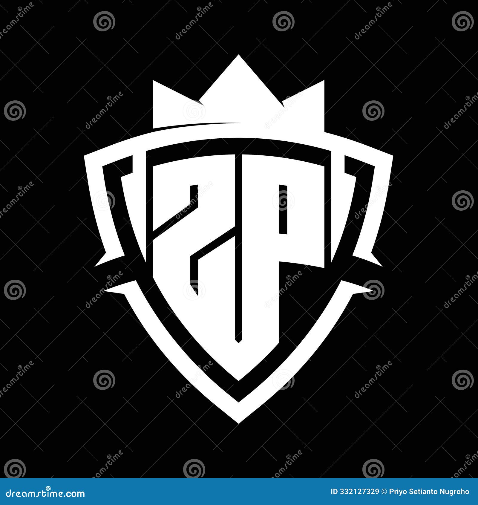 ZP Letter Monogram with Triangle Curve Shield Shape with Crown White ...