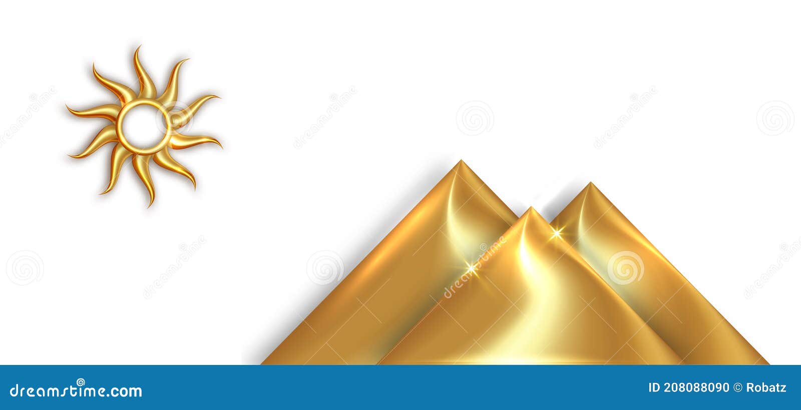 Symbols Of Ancient Egypt In Old Gold Style. Sun God And Pyramids ...