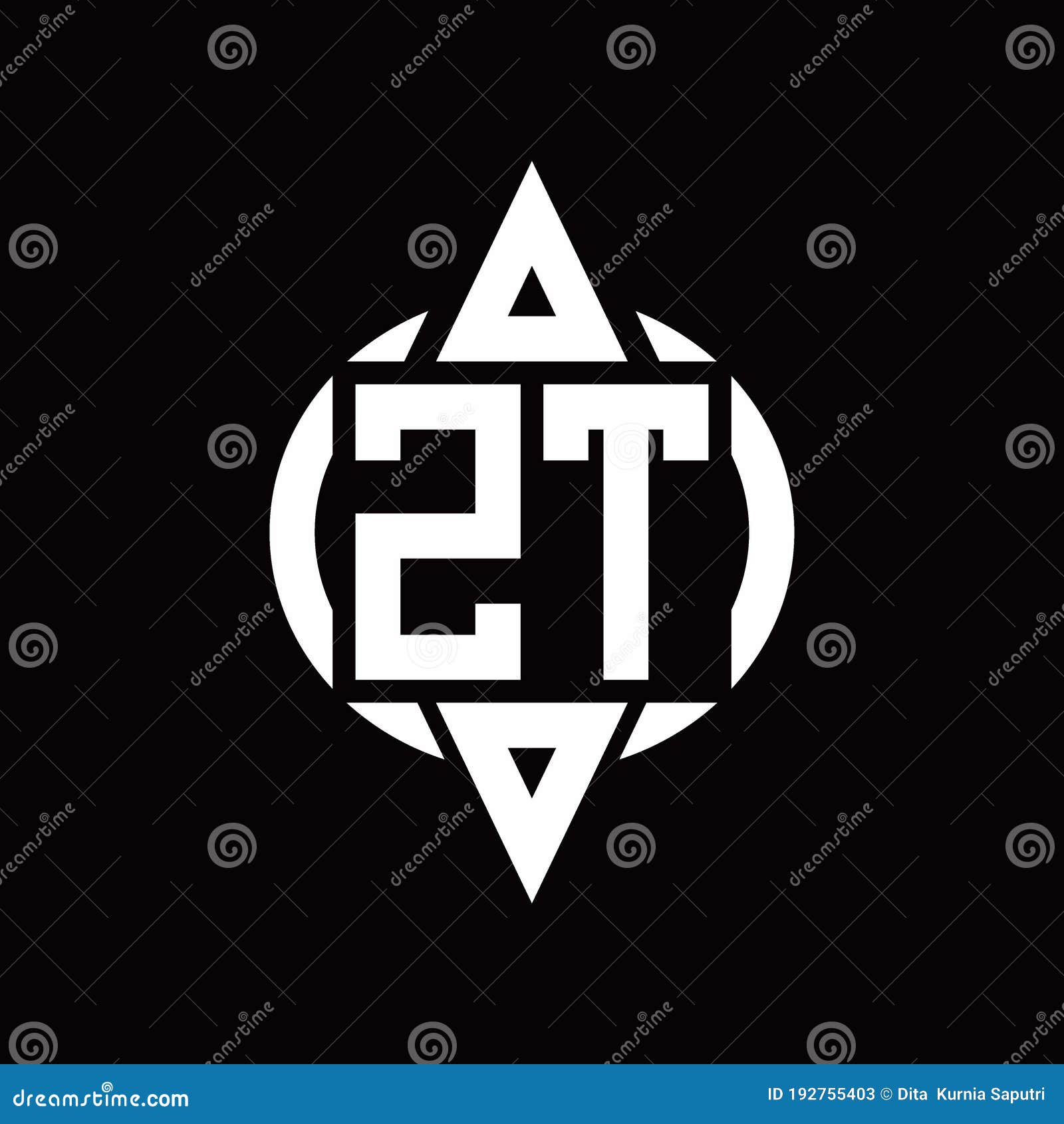 ZT Logo with Circle Rounded Combine Triangle Top and Bottom Side Design ...
