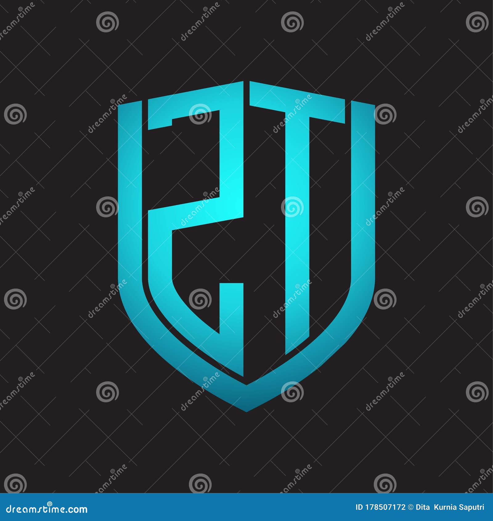 ZT Logo Monogram with Emblem Shield Design Isolated with Blue Colors on ...