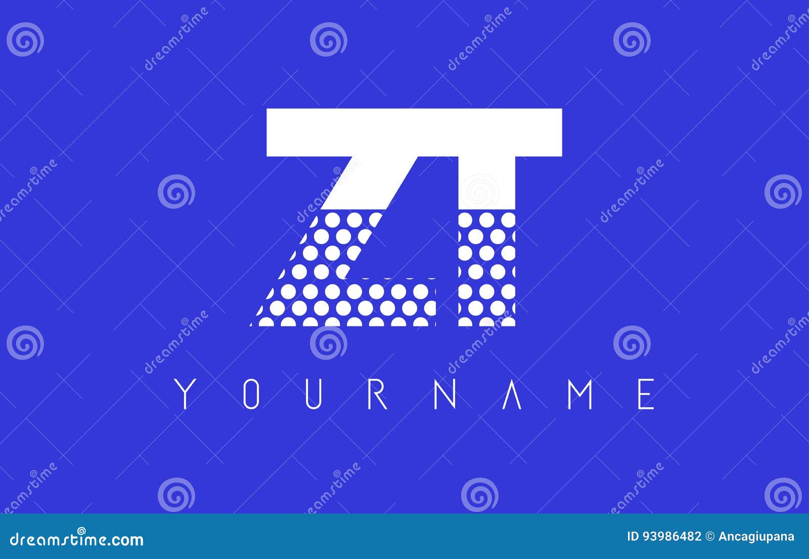 ZT Z T Dotted Letter Logo Design with Blue Background. Stock Vector ...