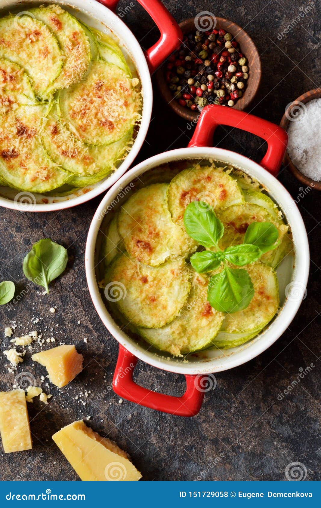 Zucchini Casserole with Cheese and Bechamel Sauce. View from Above ...