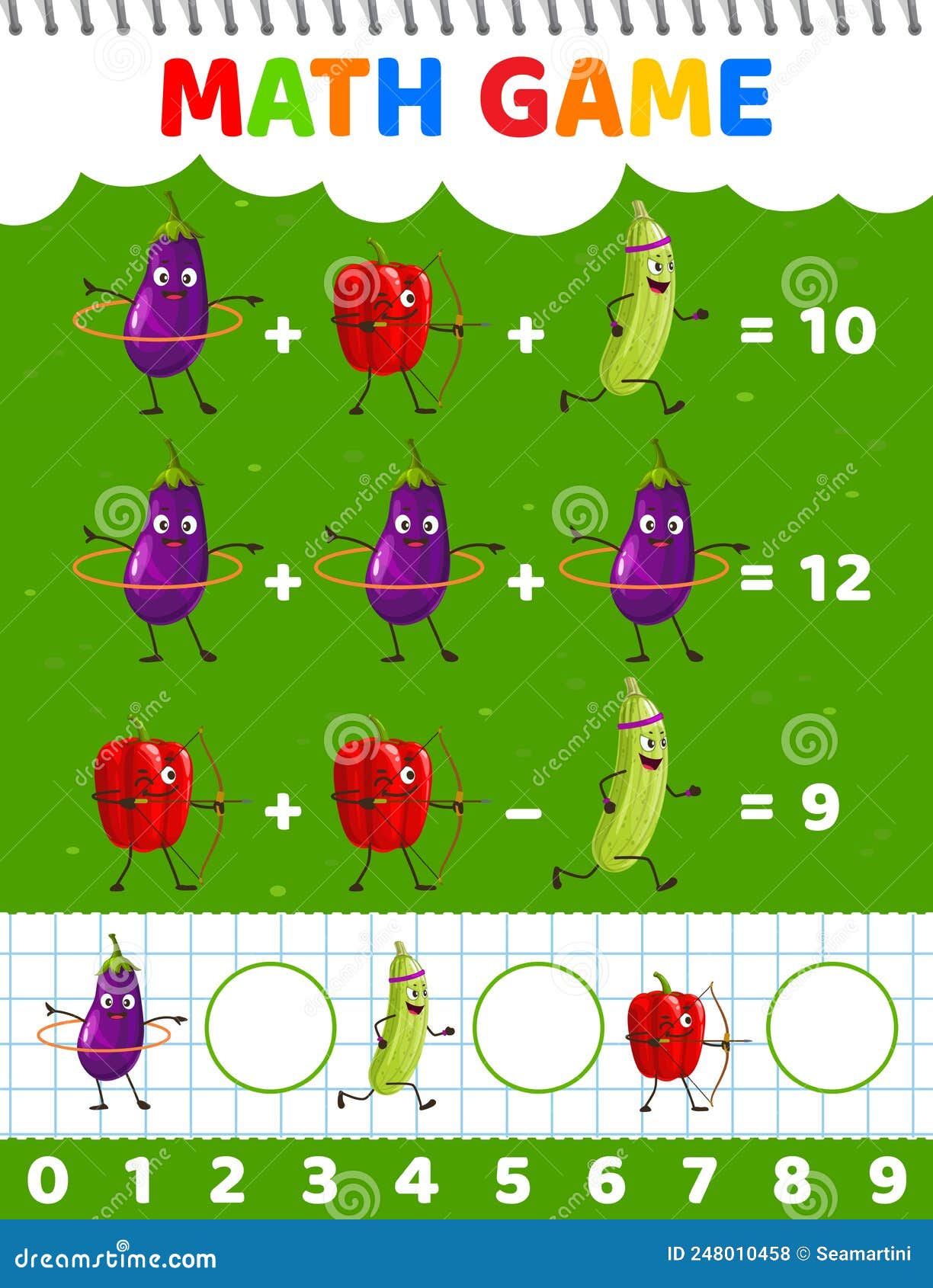 Zucchini, Eggplant and Bell Pepper Math Game Task Stock Vector ...