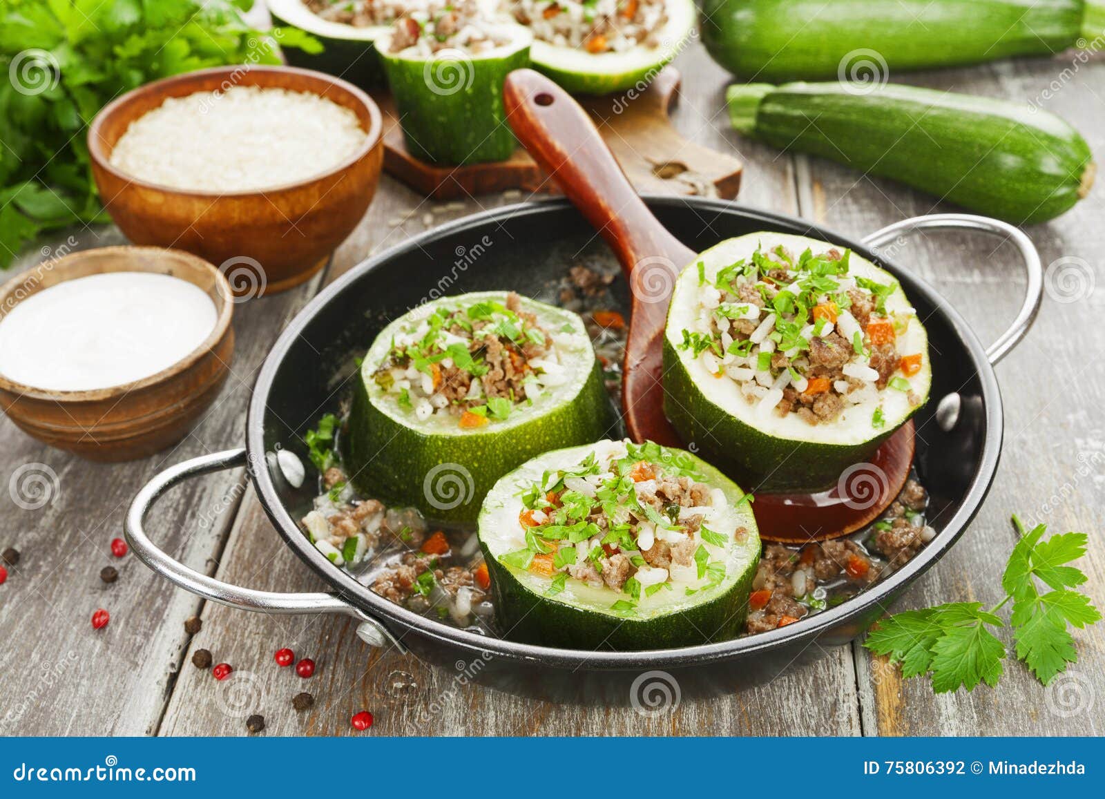 Zucchini with Meat and Rice Stock Photo - Image of wooden, marrow: 75806392