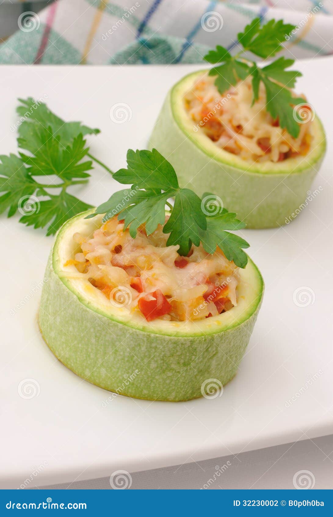 Zucchini Stuffed with Vegetables with Rice and Cheese Stock Photo ...