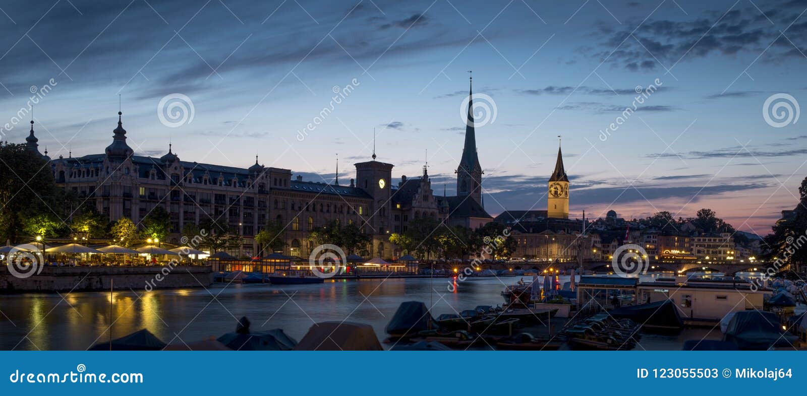 Zurich city at night stock image. Image of city, landmark - 123055503