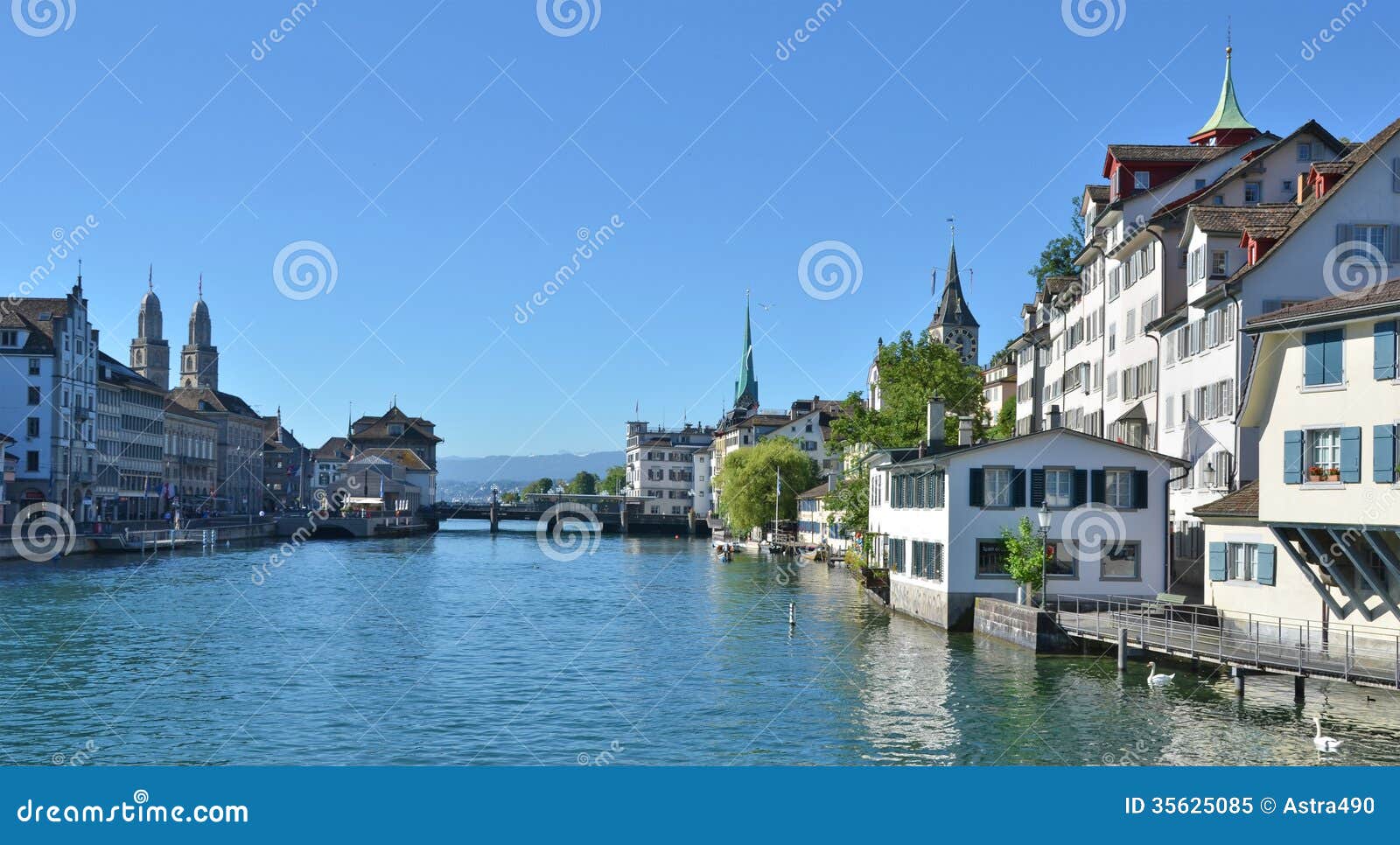 Zurich Downtown Across Limmat Stock Image - Image of destination ...