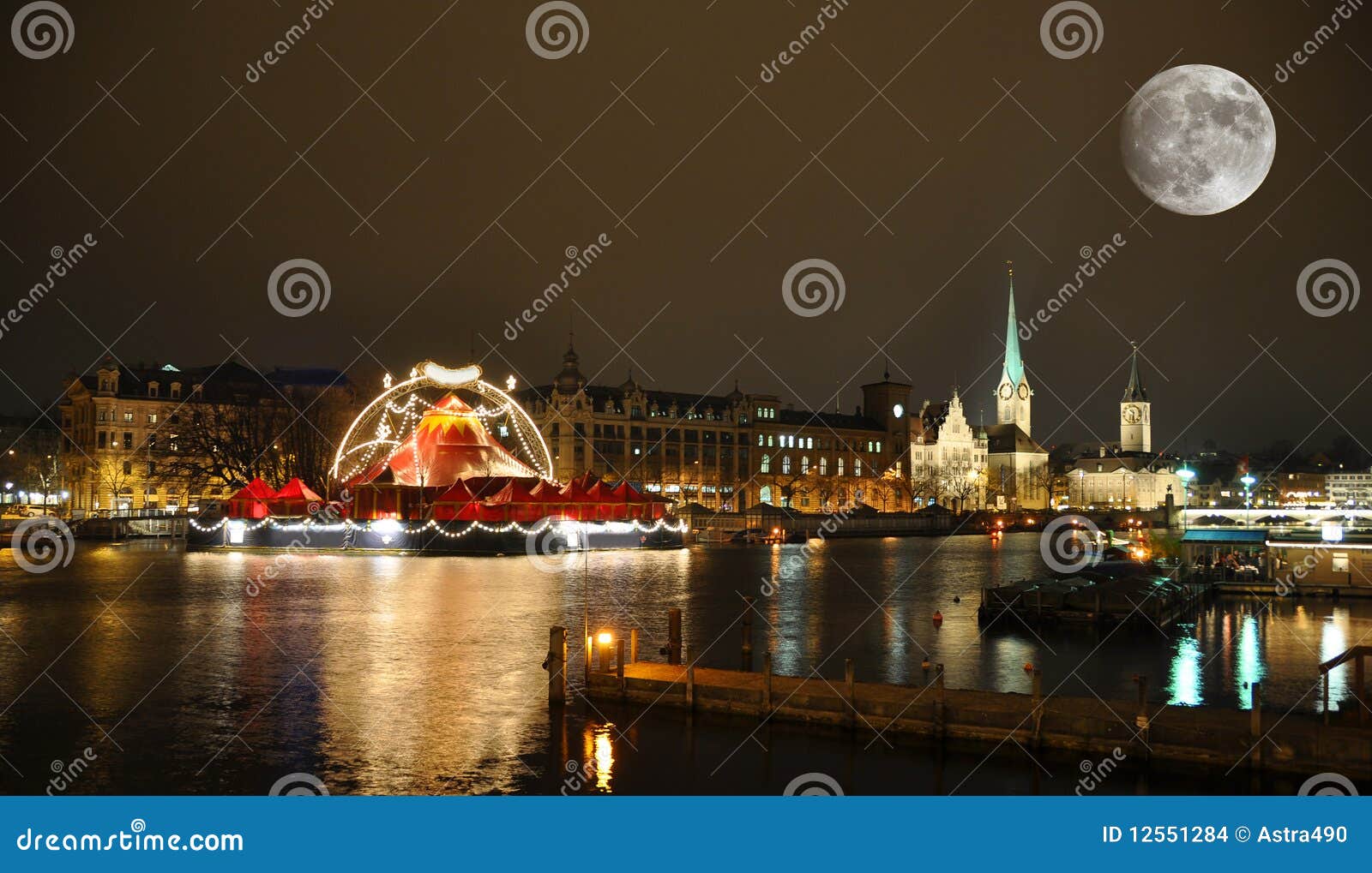 Zurich downtown by night stock photo. Image of canvas - 12551284