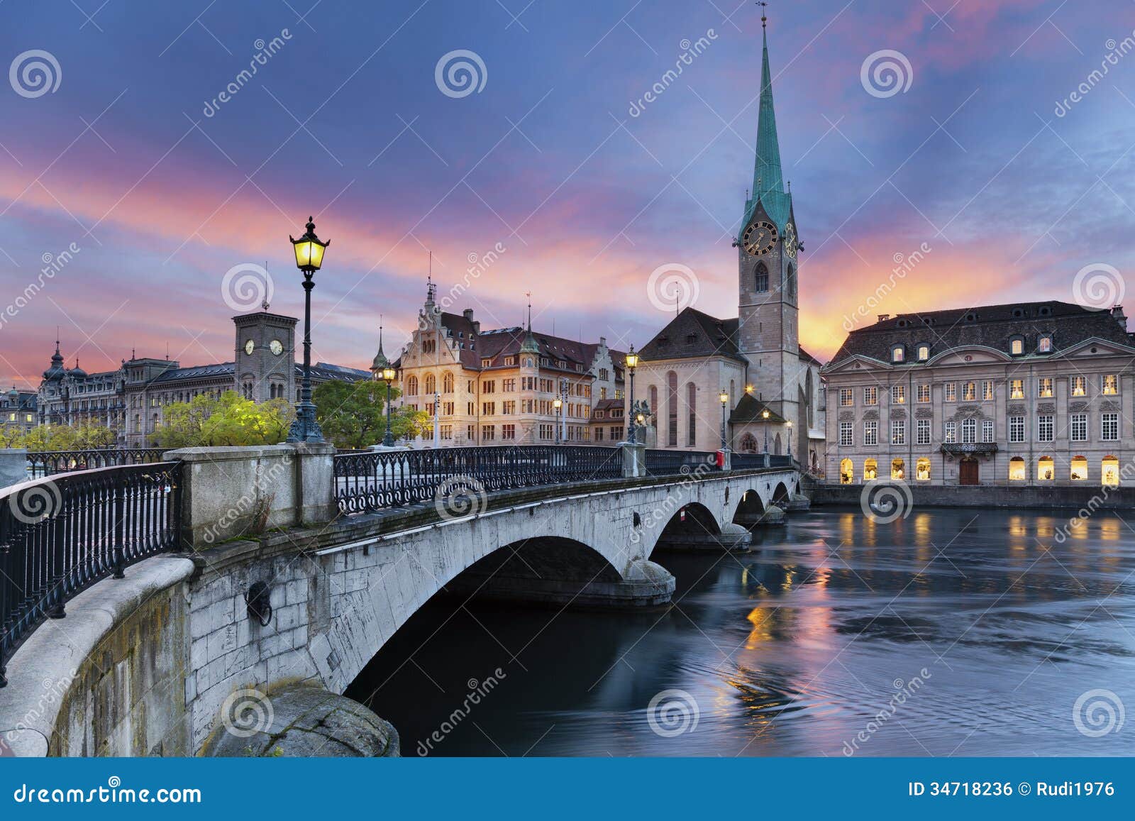 Zurich. stock photo. Image of landmark, switzerland, riverside - 34718236