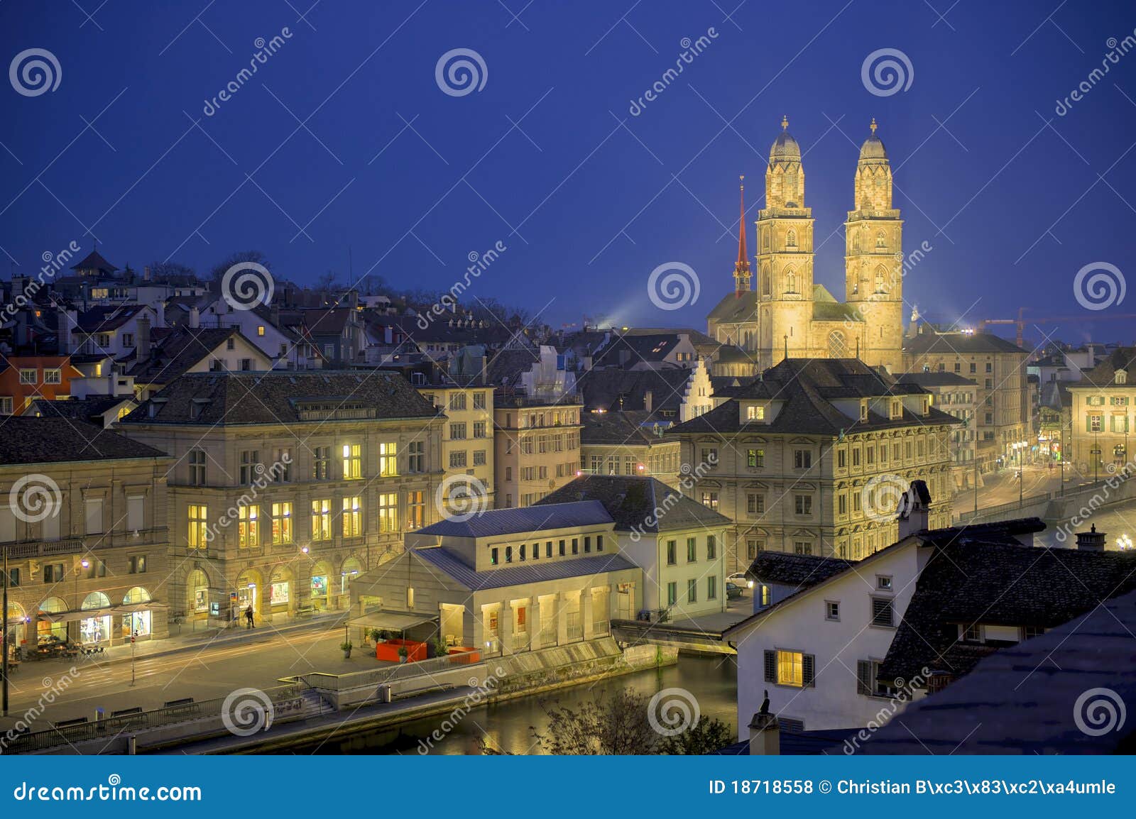 Zurich by night stock photo. Image of limmat, ancient - 18718558