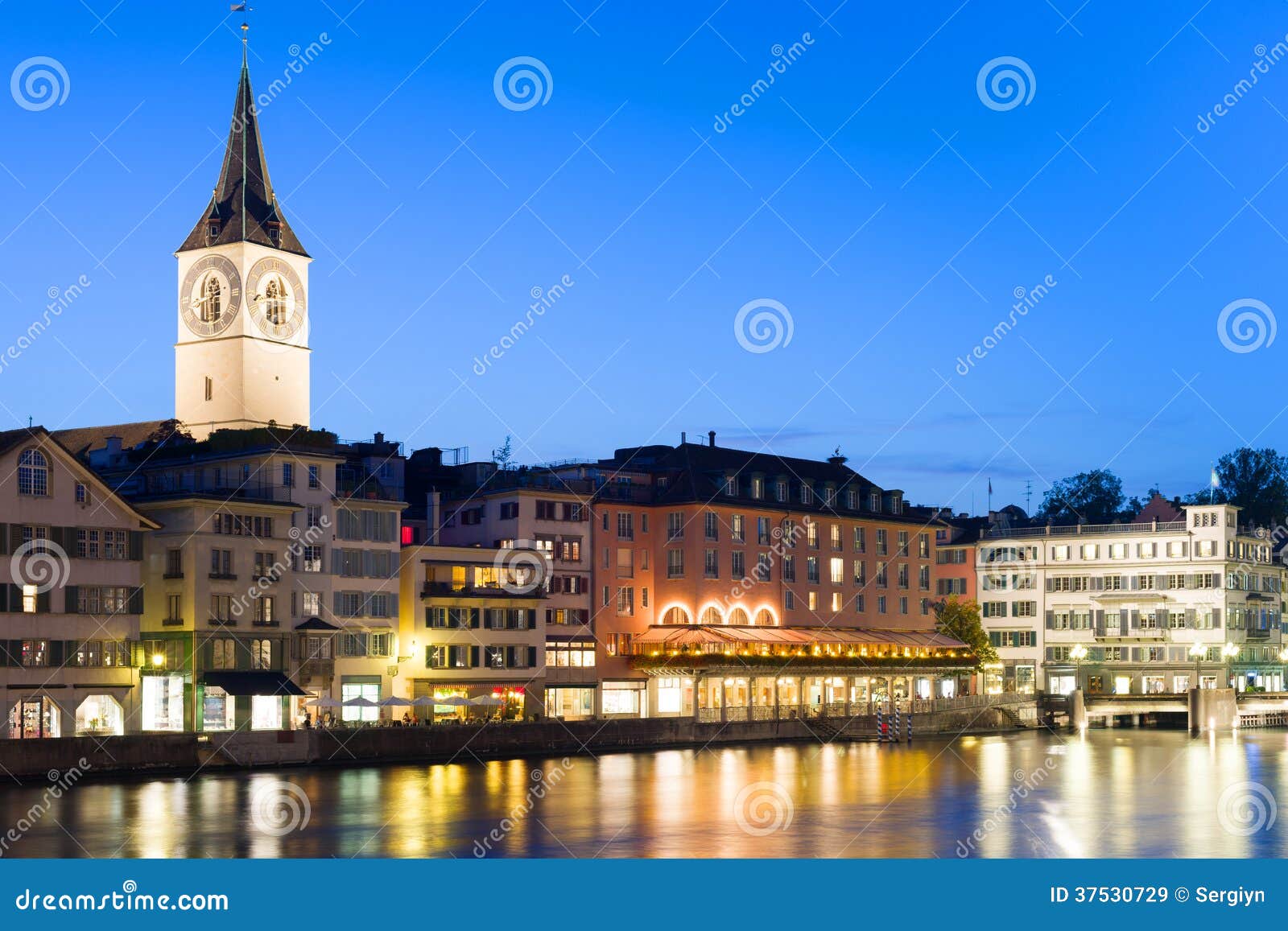Zurich by night stock image. Image of river, sight, lighting - 37530729