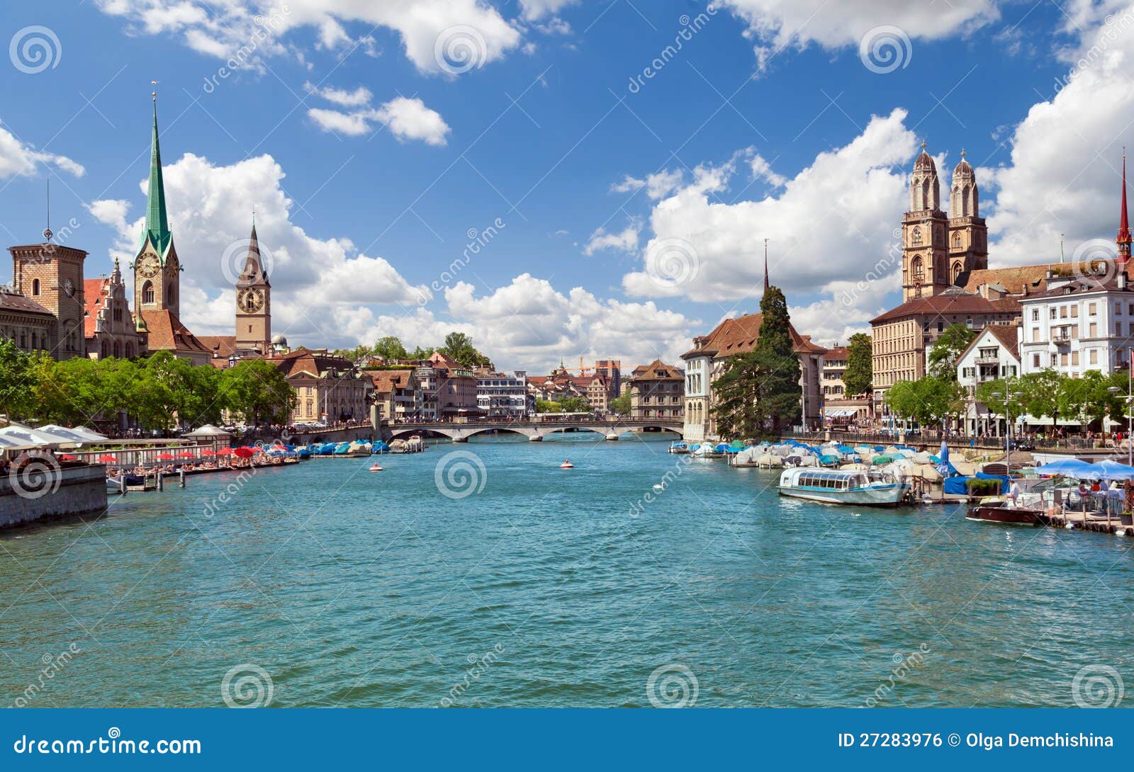 Zurich and River Limmat, Switzerland Stock Photo - Image of clock ...