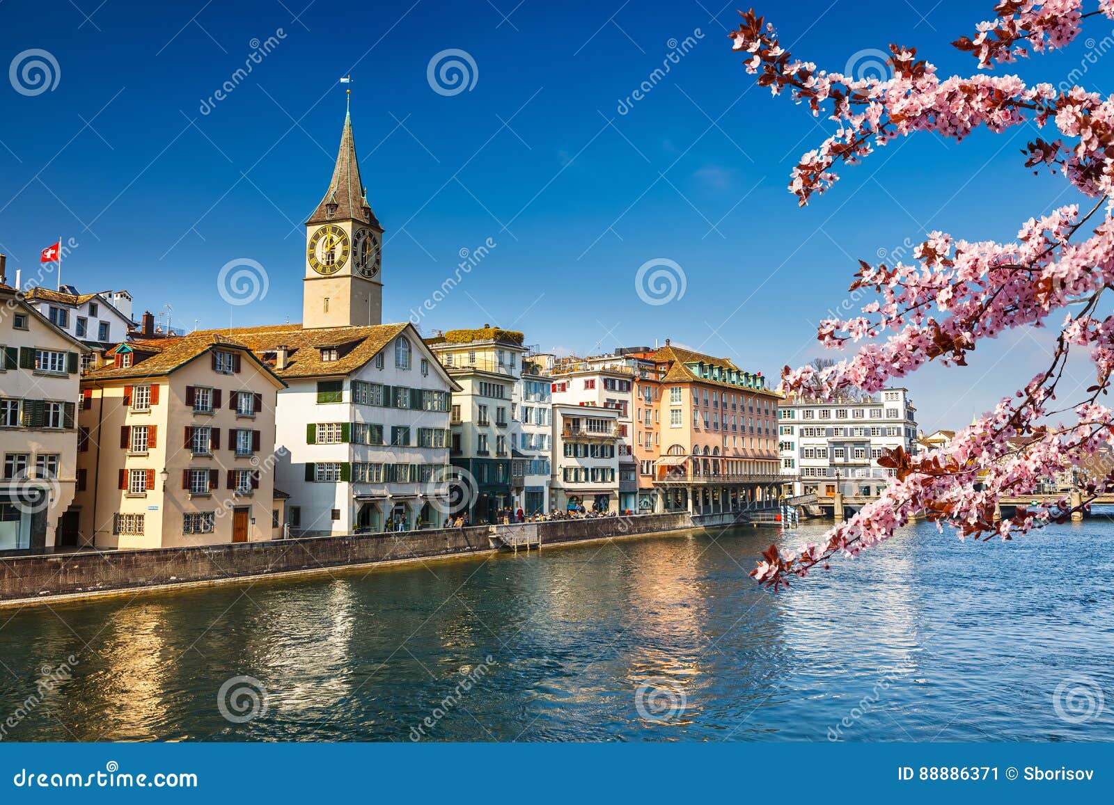 Zurich at spring stock image. Image of switzerland, bridge - 88886371