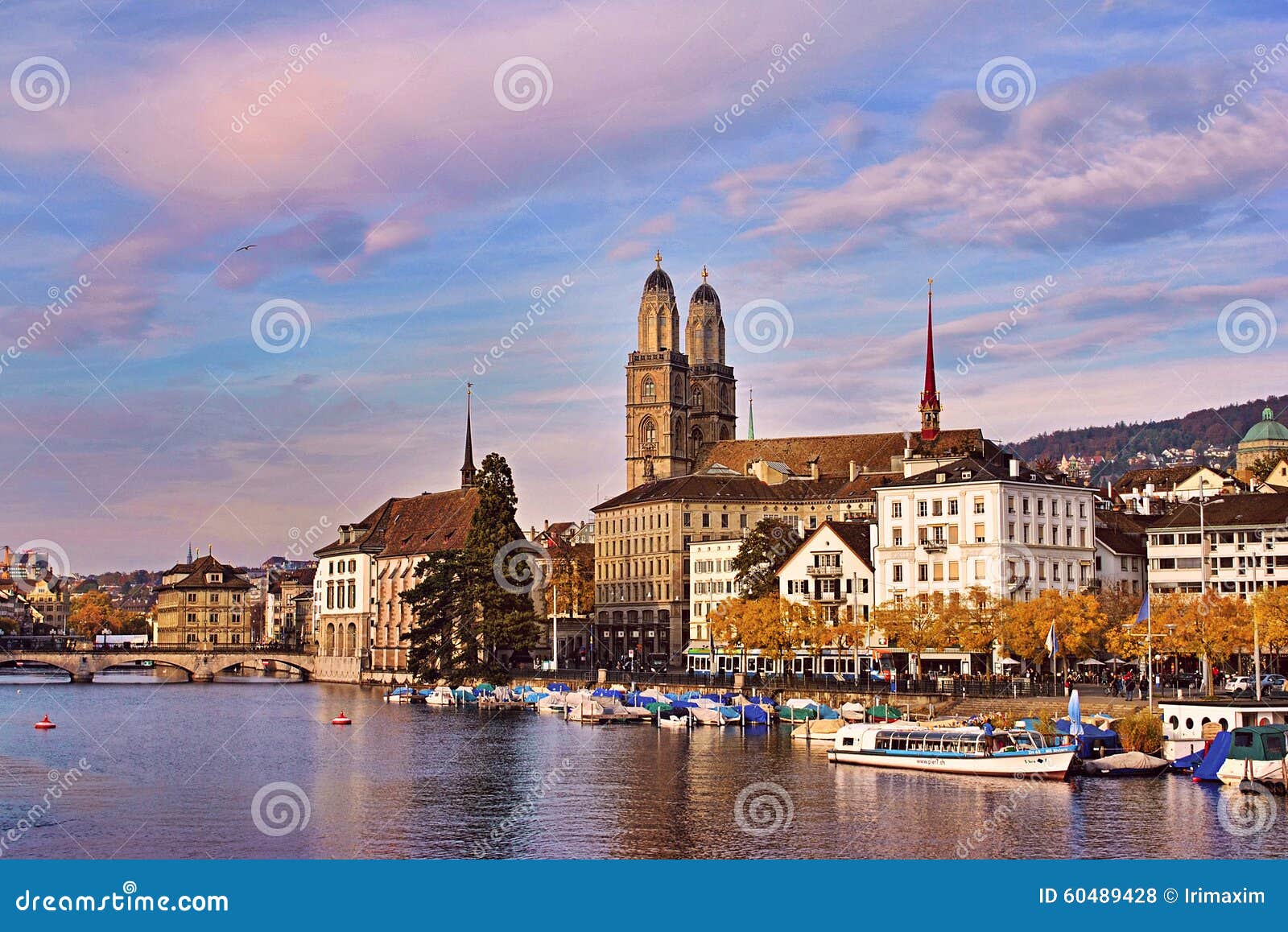 Zurich at the sunset editorial stock photo. Image of boats - 60489428