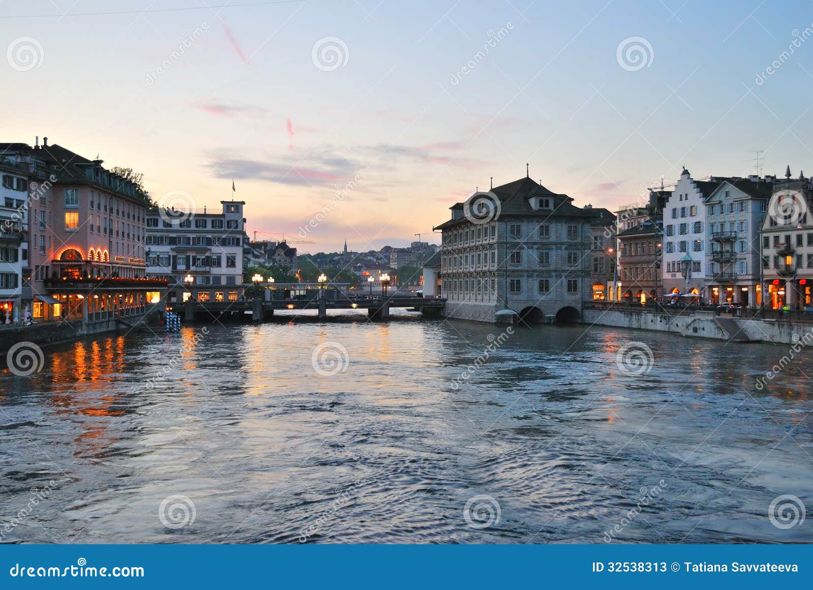 Zurich at sunset stock image. Image of historical, switzerland - 32538313