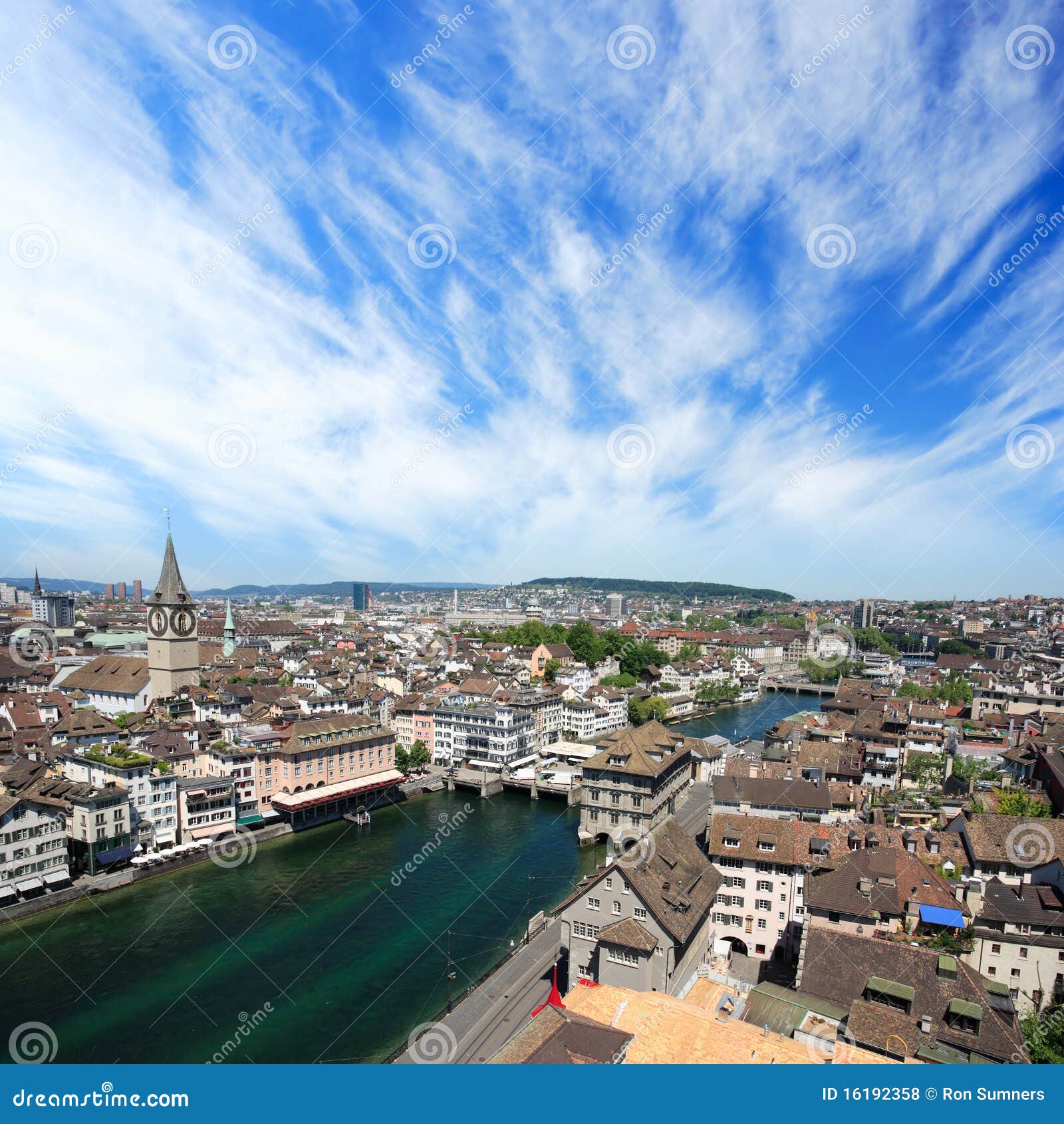 Zurich Switzerland, City Skyline At Grossmunster Church Royalty-Free ...