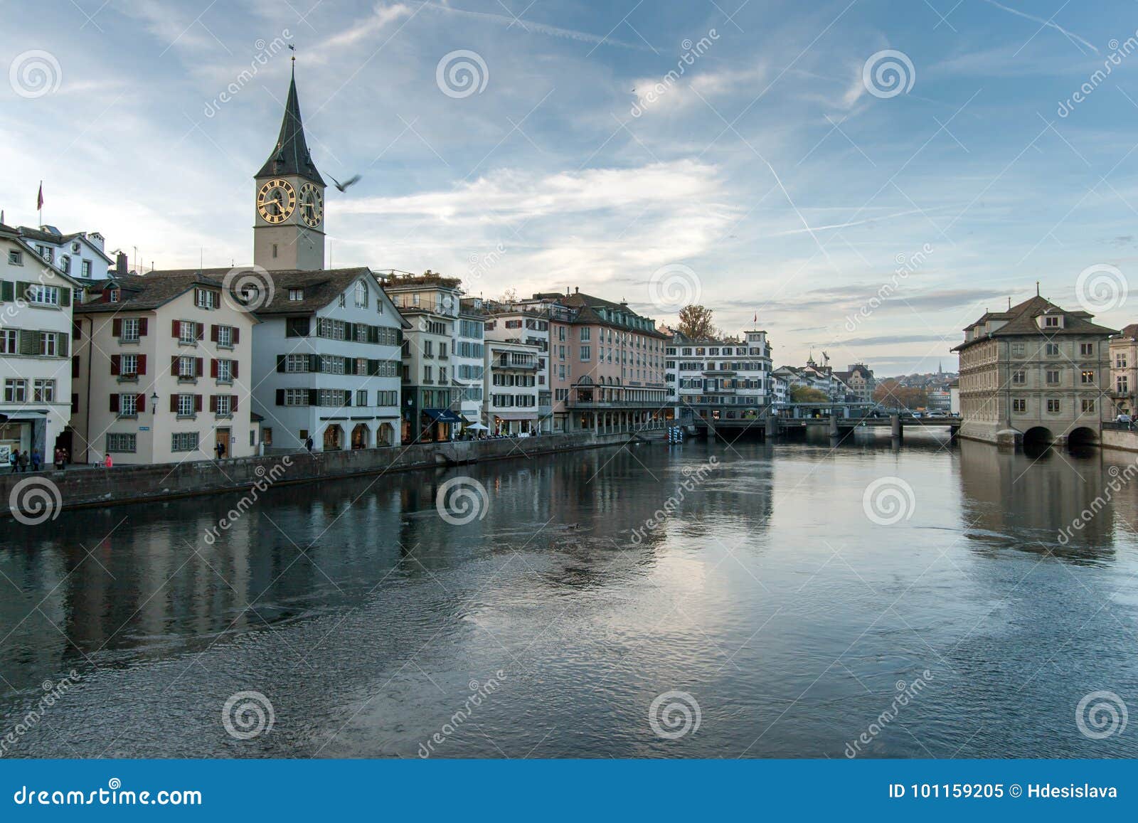 ZURICH, SWITZERLAND - OCTOBER 28, 2015: Reflection of City of Zurich in ...