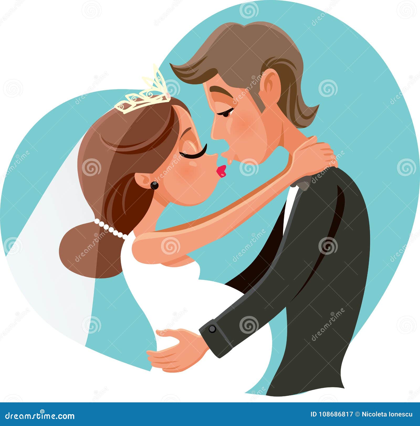 Zwangere Bruid Kussende Bruidegom Vector Cartoon Vector Illustratie ...