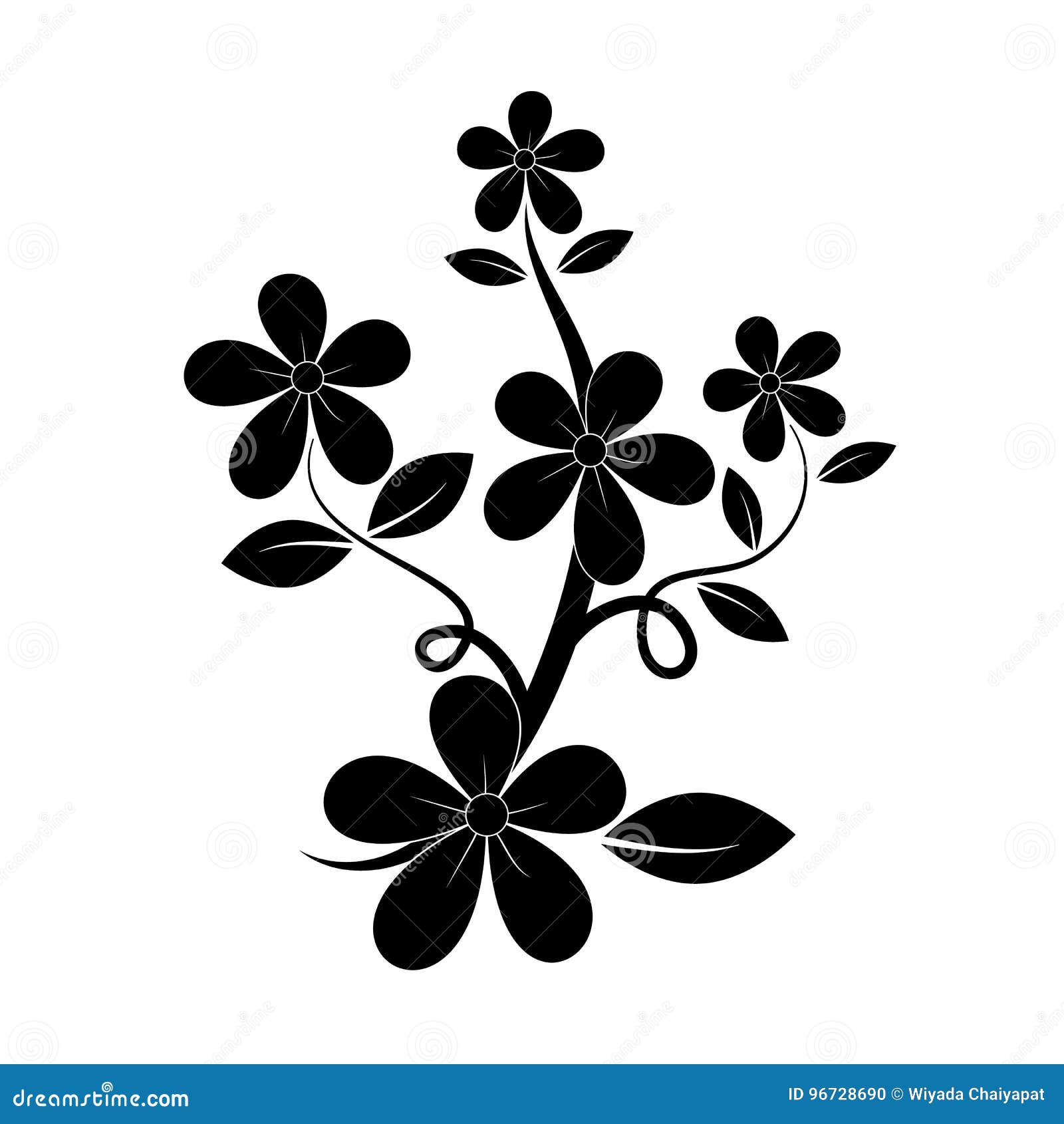Zwart silhouet van bloem vector illustratie. Illustration of silhouet - 96728690