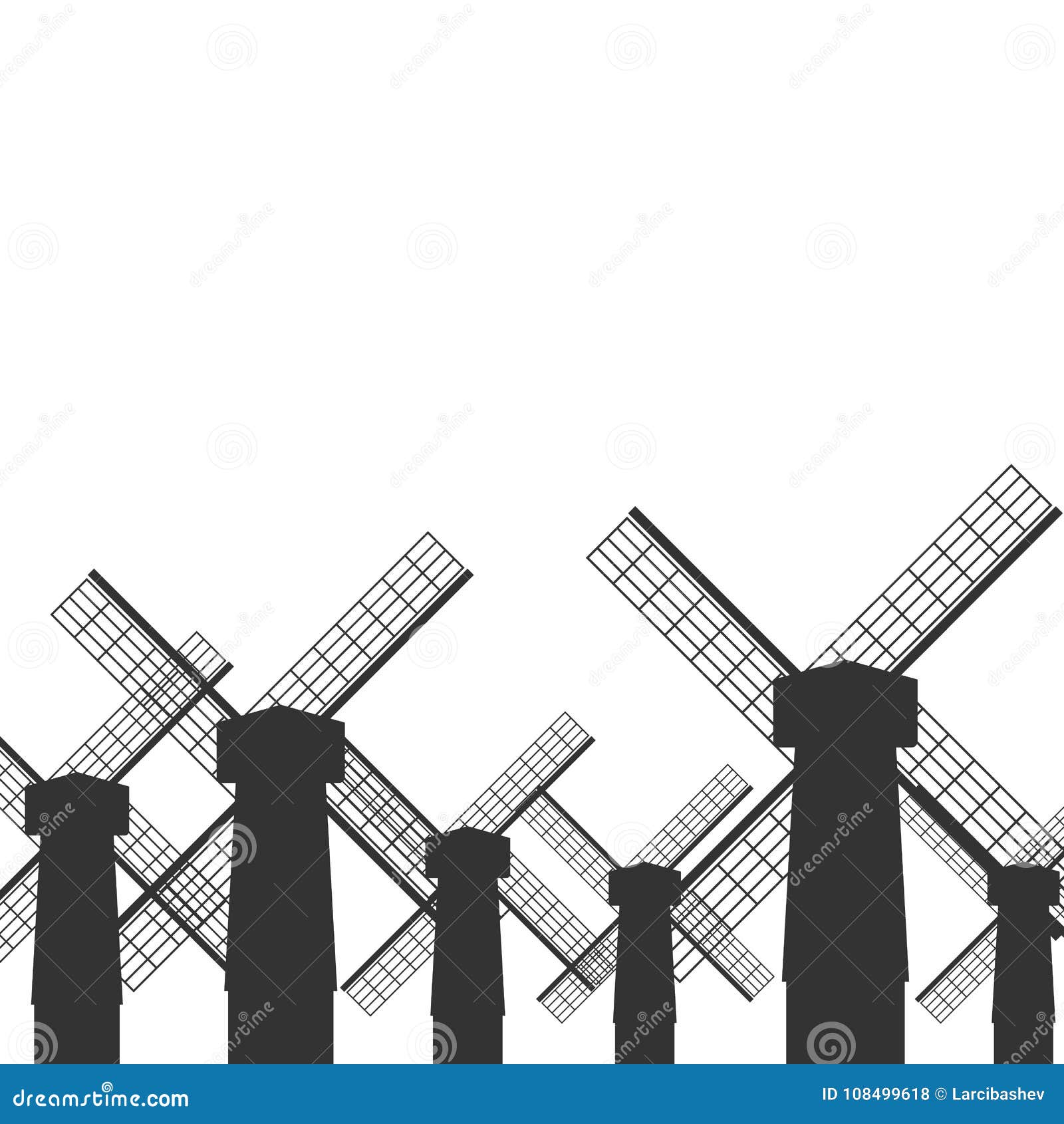 Zwart Silhouet Van Windmolens Vector Illustratie - Illustration of ...