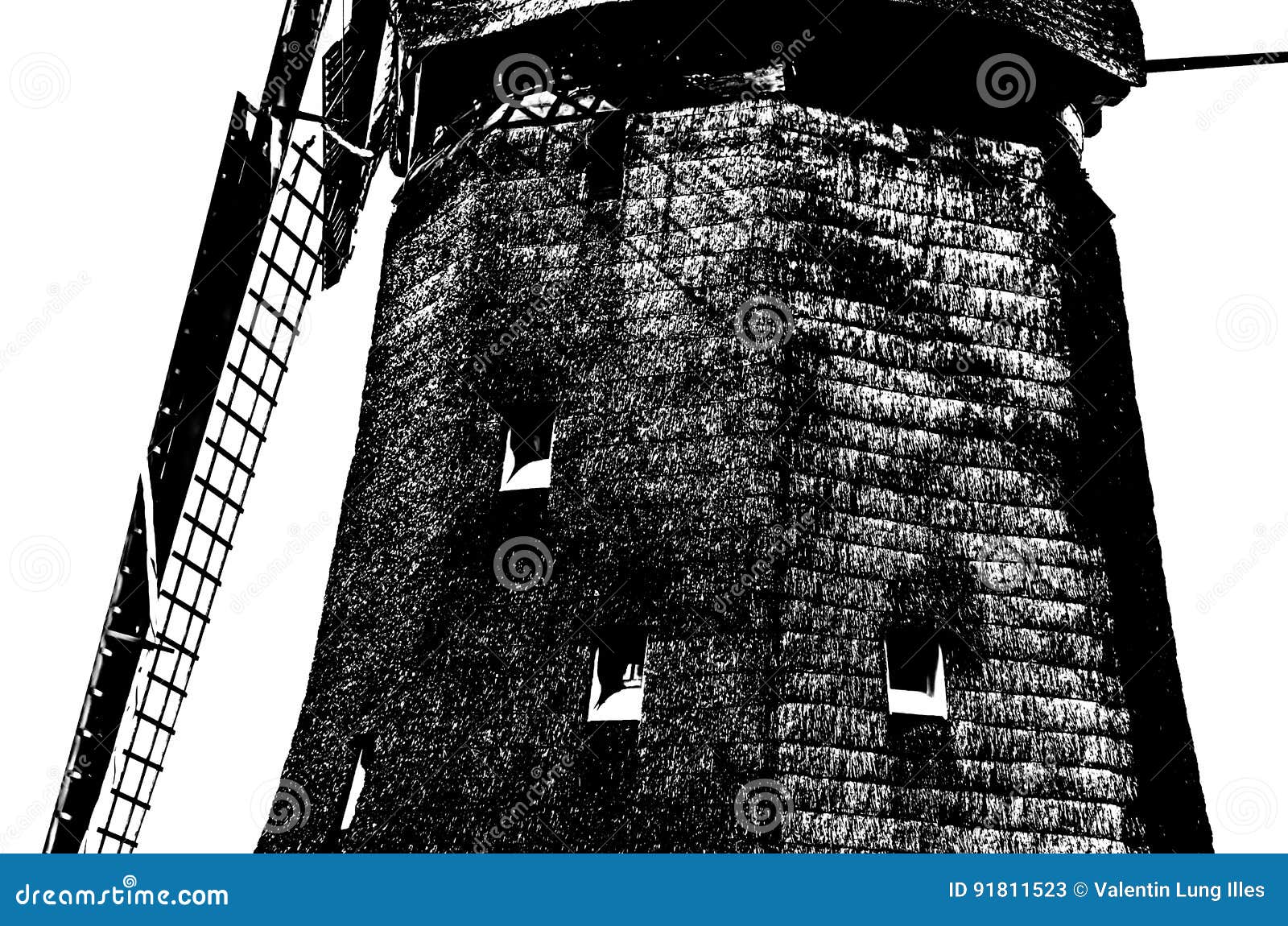 Zwart-wit Silhouet Van Nederlandse Windmolen Redactionele Stock Foto ...