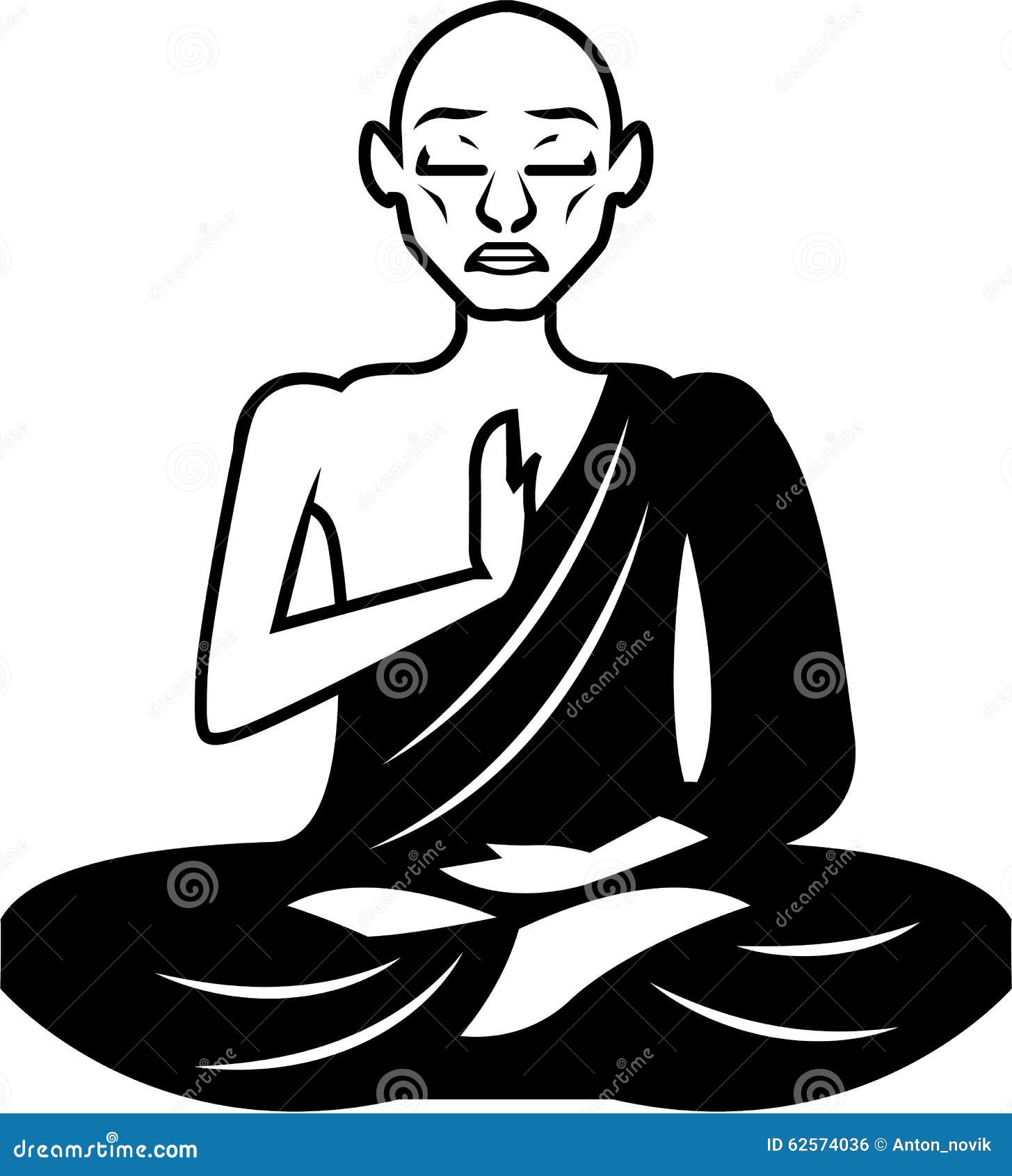 Zwart-witte Mediterende Monnik Vector Vector Illustratie - Illustration ...