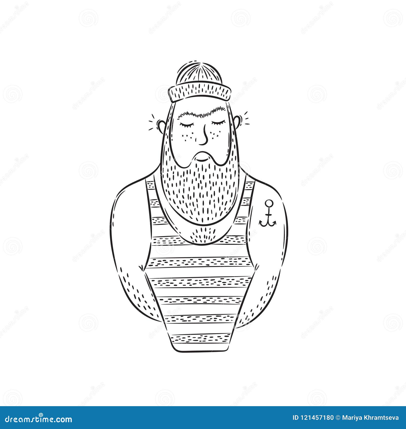 Zwart-witte Tekening Van Een Zeeman Vector Illustratie - Illustration ...