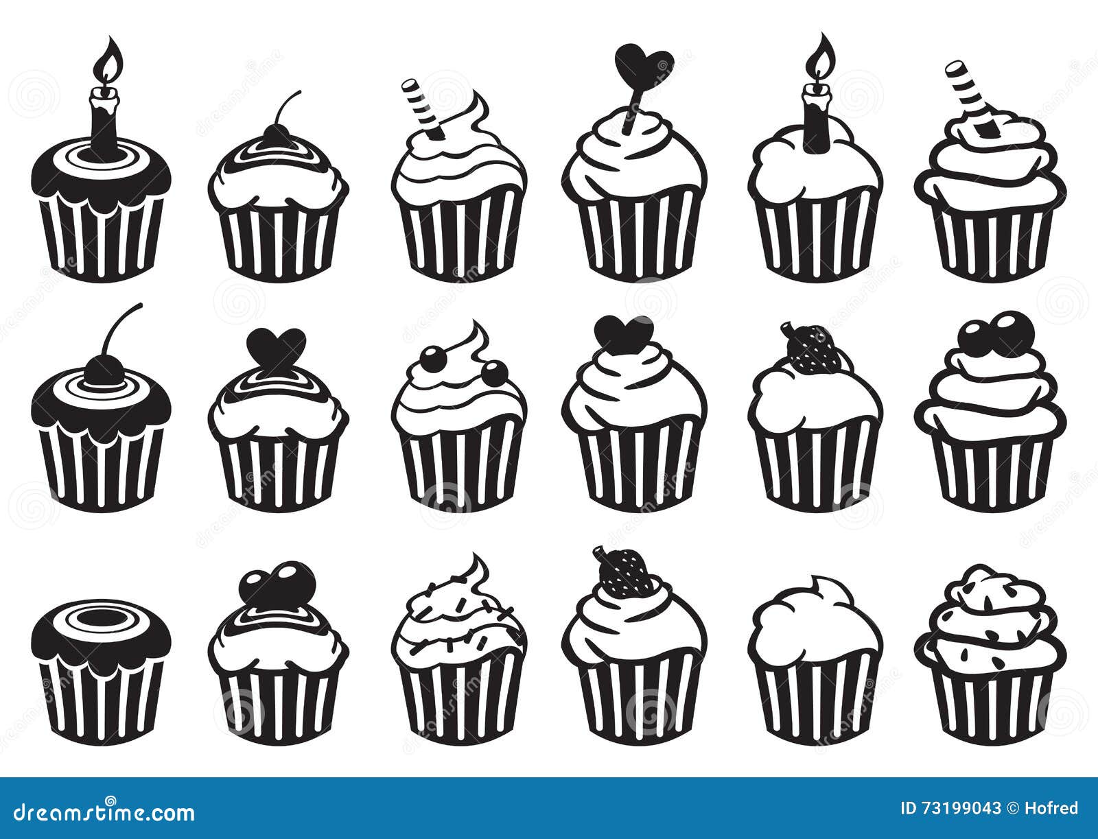 Zwart-witte Vector Het Pictogramreeks Van Cupcake Vector Illustratie ...