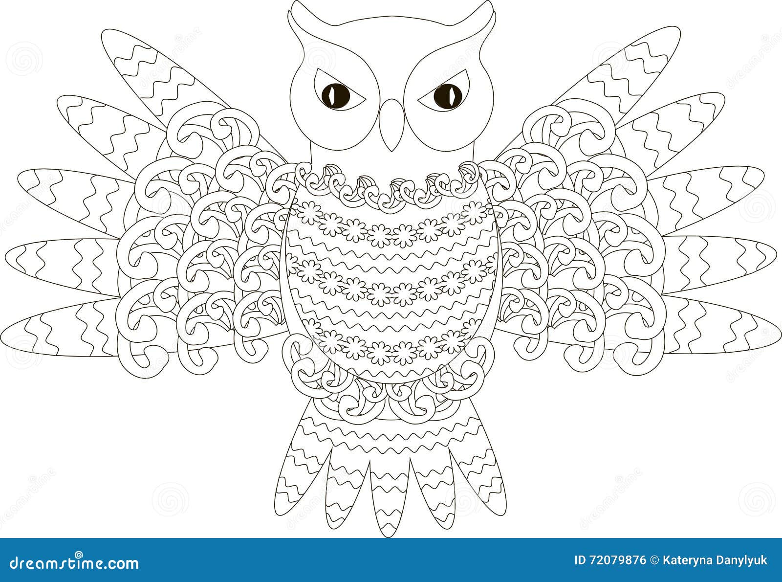 Zwart-witte Vliegende Uil, Zentangle Vector Vector Illustratie ...