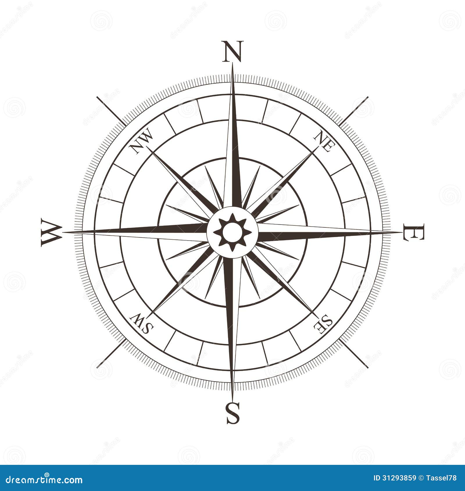 Zwarte Die Windroos Op Wit Wordt Geïsoleerd Vector Illustratie ...