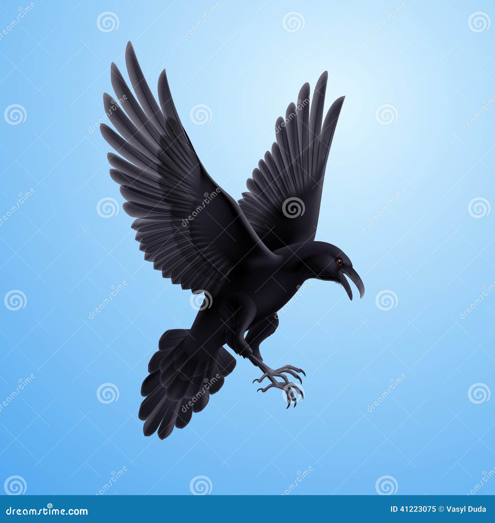 Zwarte Raaf Op Blauwe Achtergrond Vector Illustratie - Illustration of ...