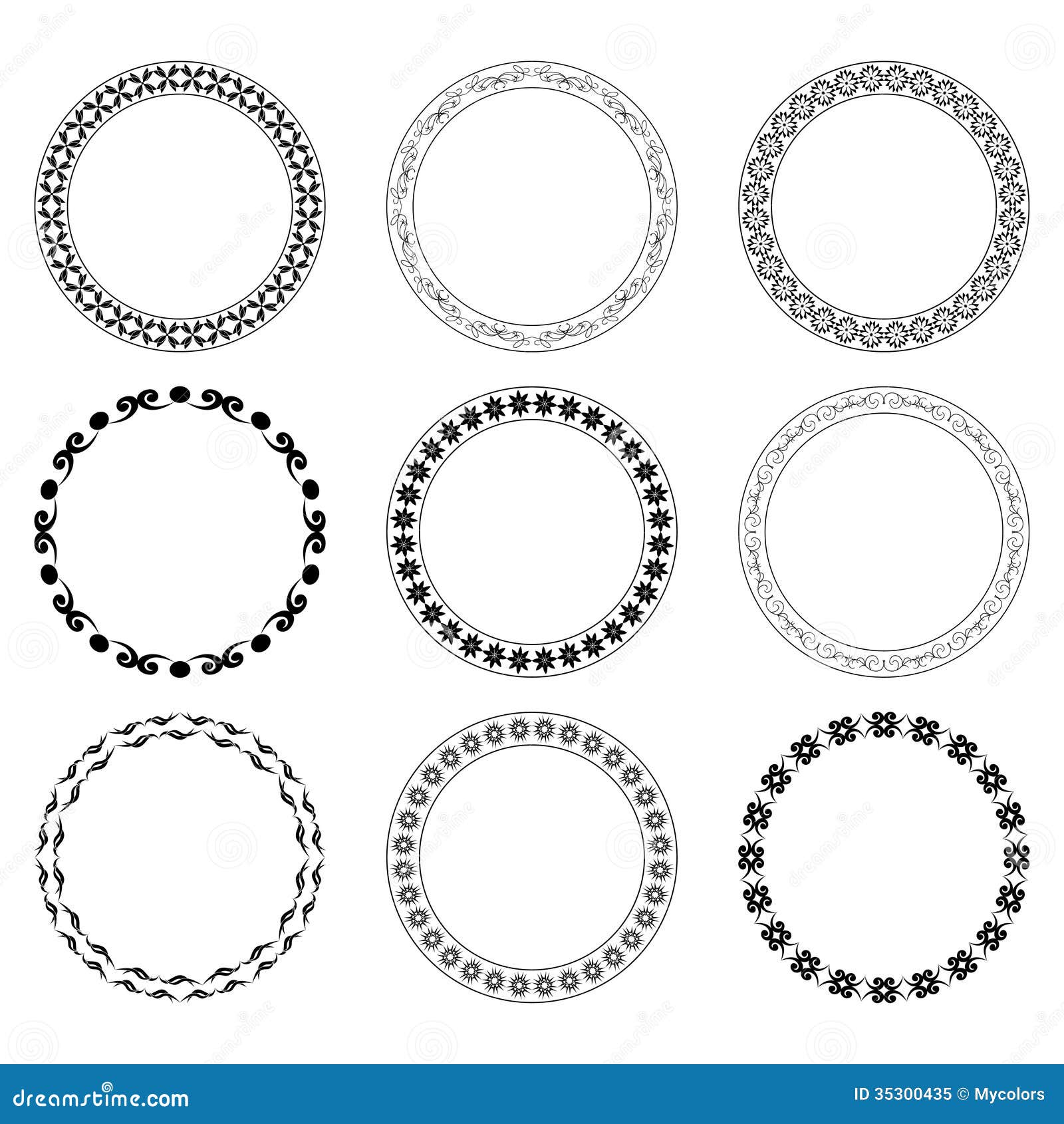 Zwarte Ronde Kaders Met Ornament - Vectorreeks Vector Illustratie ...