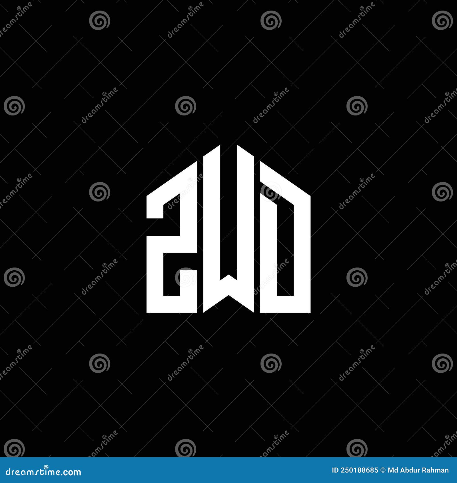 ZWD Letter Logo Design on BLACK Background. ZWD Creative Initials ...