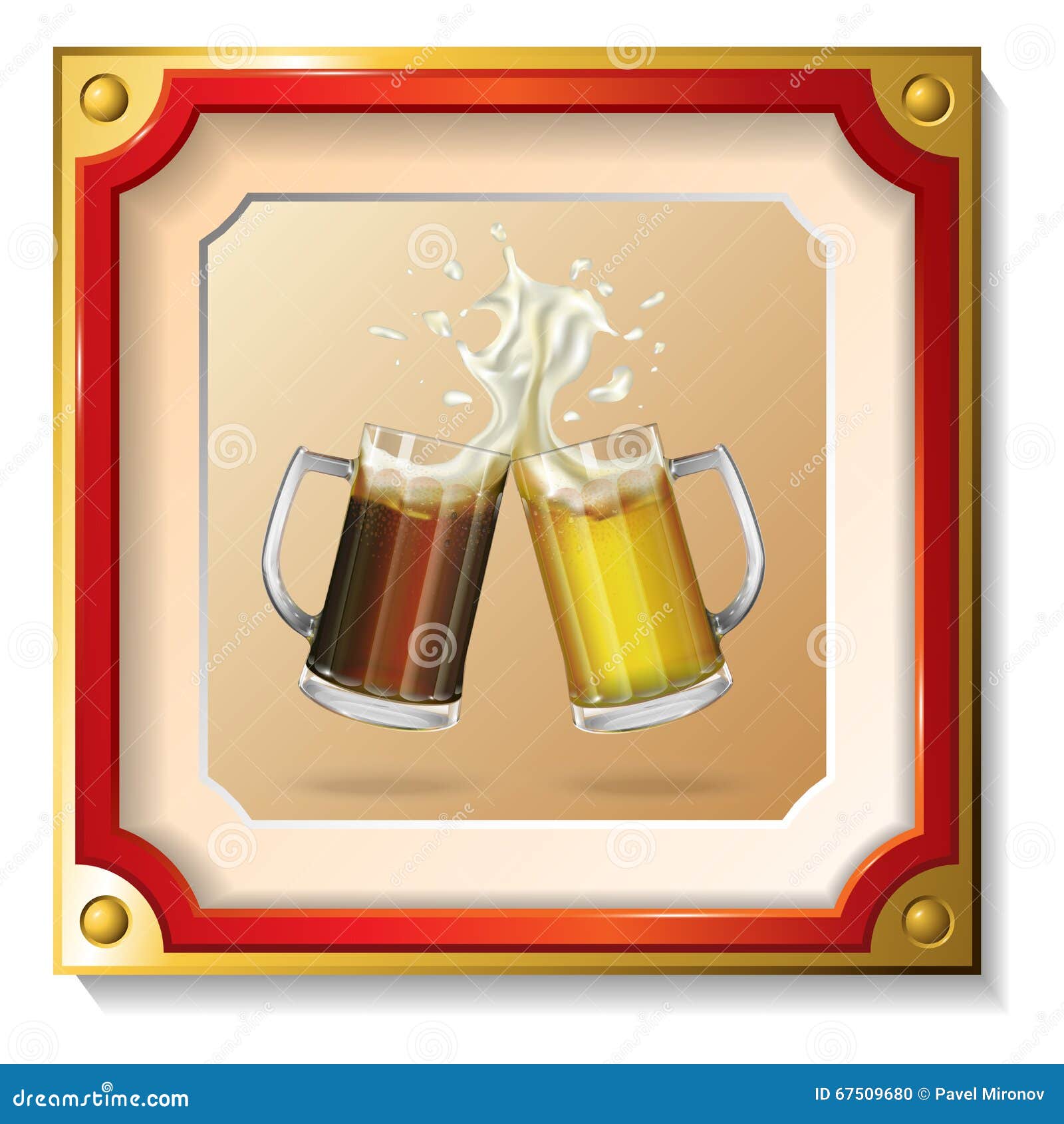 Zwei Becher Bier im Rahmen vektor abbildung. Illustration von fest ...