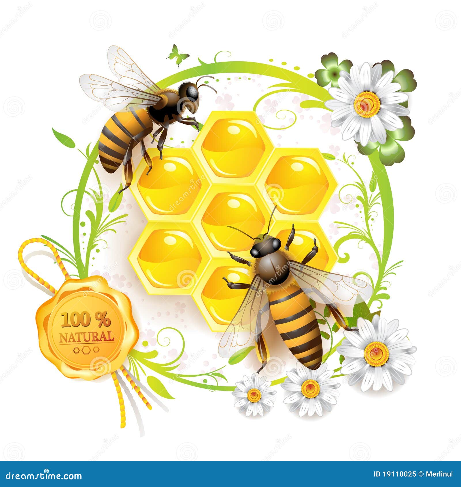 Zwei Bienen Und Bienenwaben Vektor Abbildung - Illustration von belebt ...
