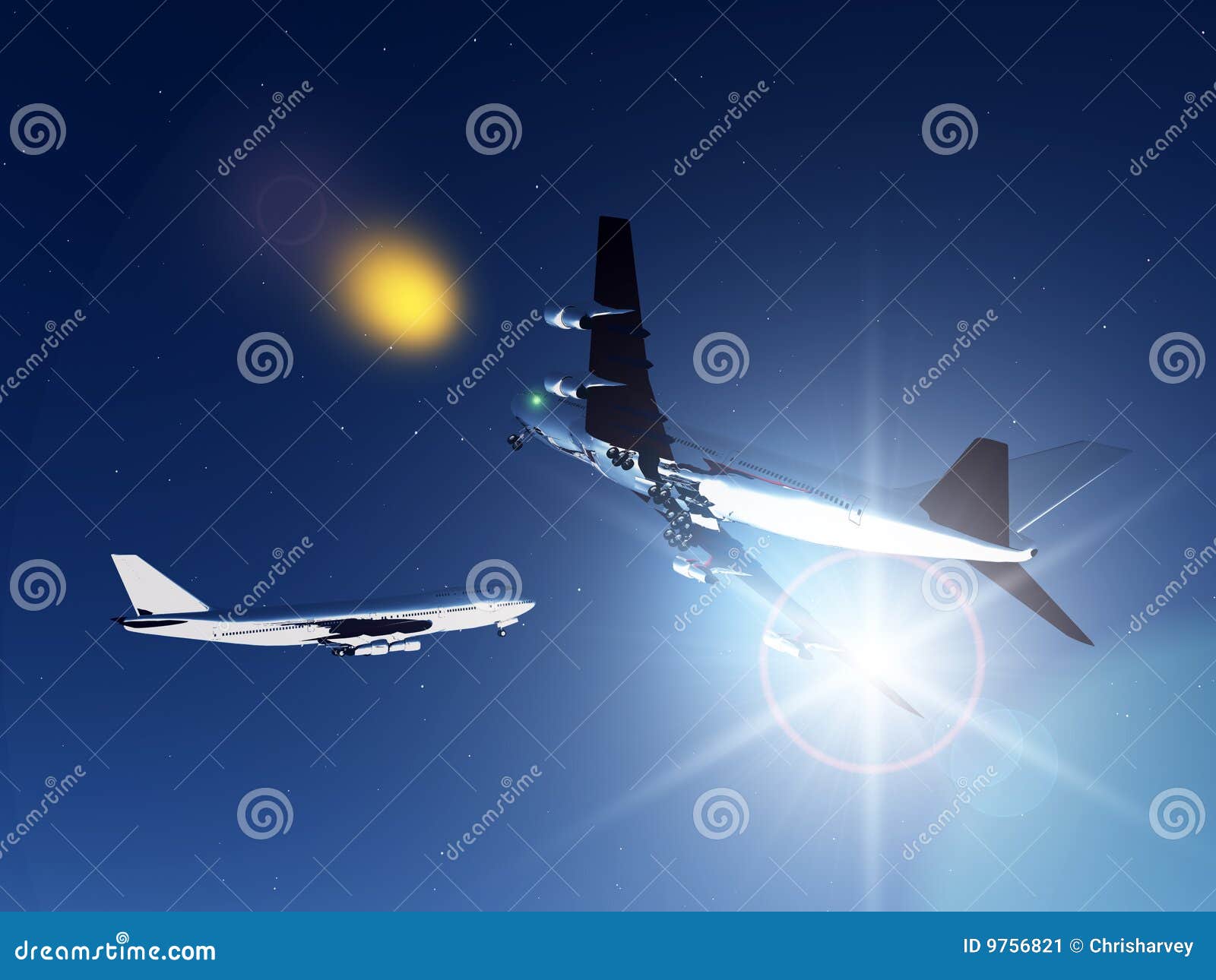 Zwei Flugzeuge, Die Nachts Fliegen Stock Abbildung - Illustration von ...