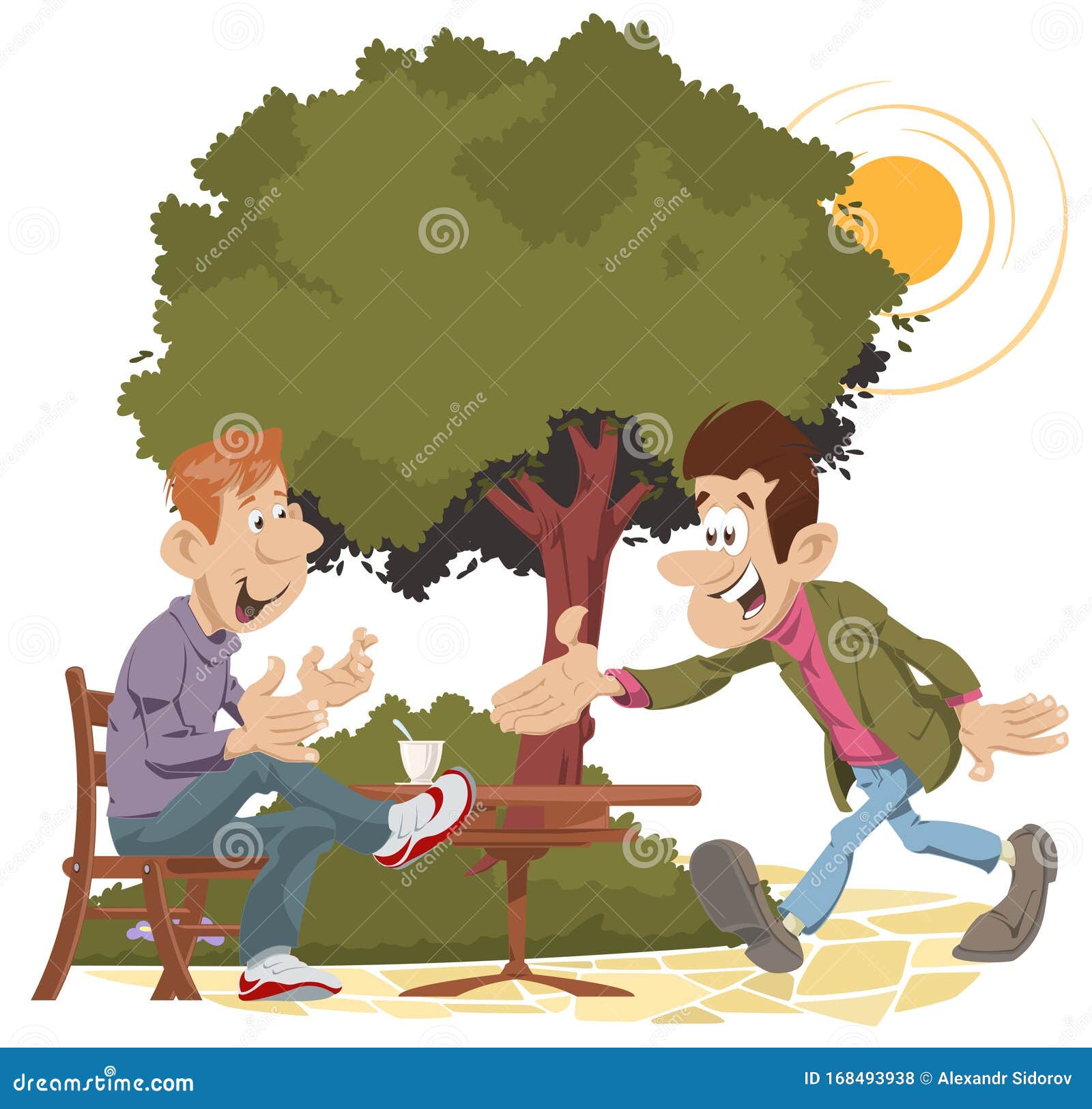 Zwei Freunde Treffen Sich Im Park Vektor Abbildung - Illustration von ...