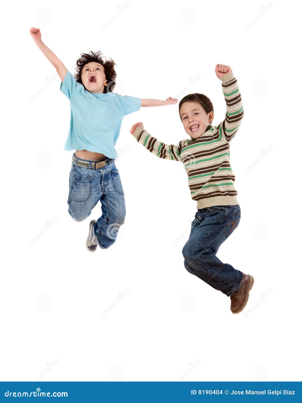 Zwei Glückliche Kinder, Die Sofort Springen Stockfoto - Bild von aktiv ...