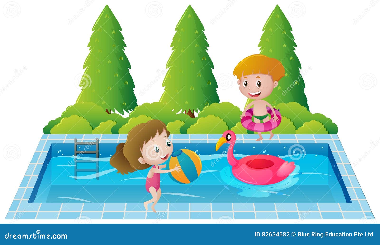 Zwei Kinder, Die Im Pool Schwimmen Vektor Abbildung - Illustration von ...