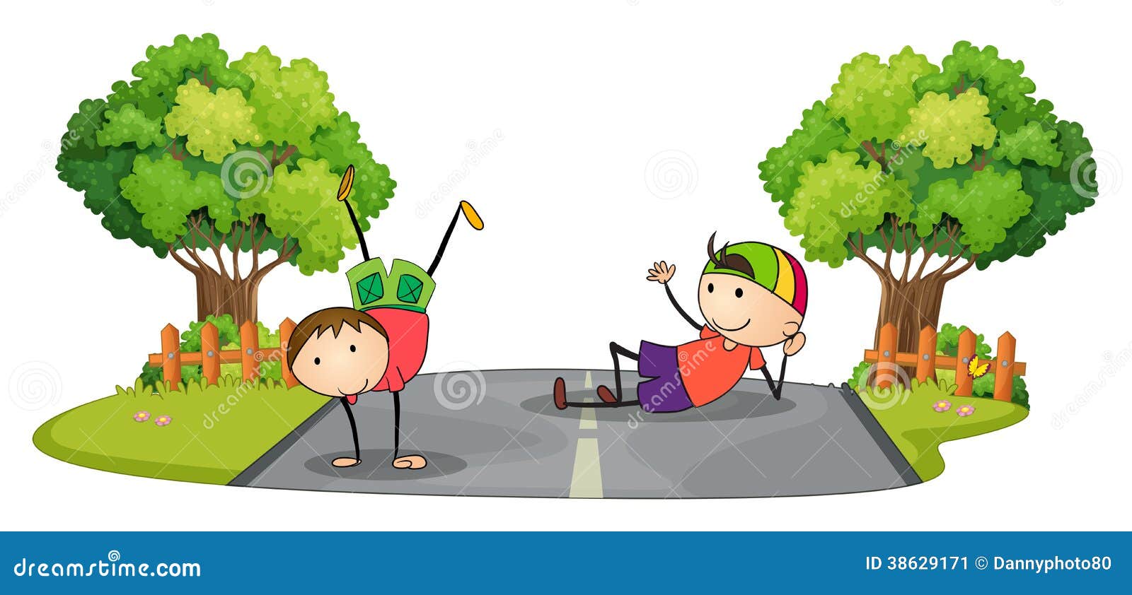 Zwei Kinder, Die Mitten in Der Straße Spielen Vektor Abbildung ...