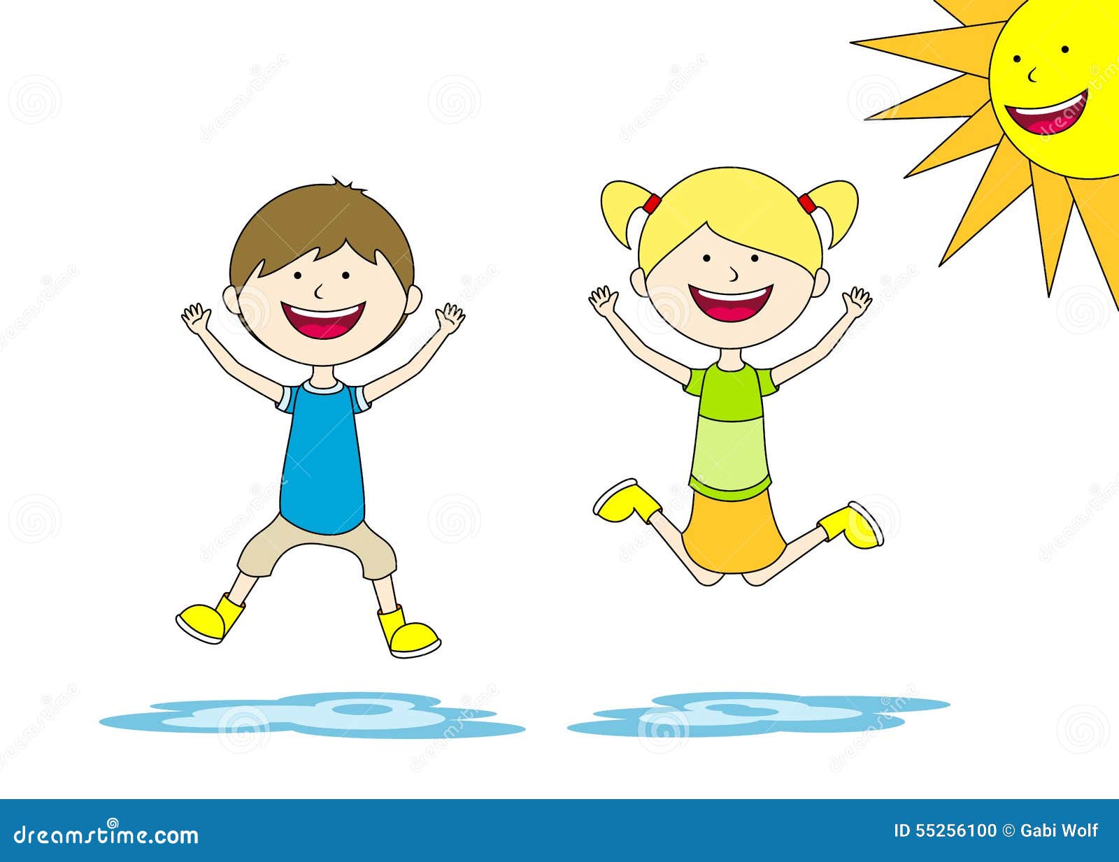 Zwei Kinder springen vektor abbildung. Illustration von gruppe - 55256100