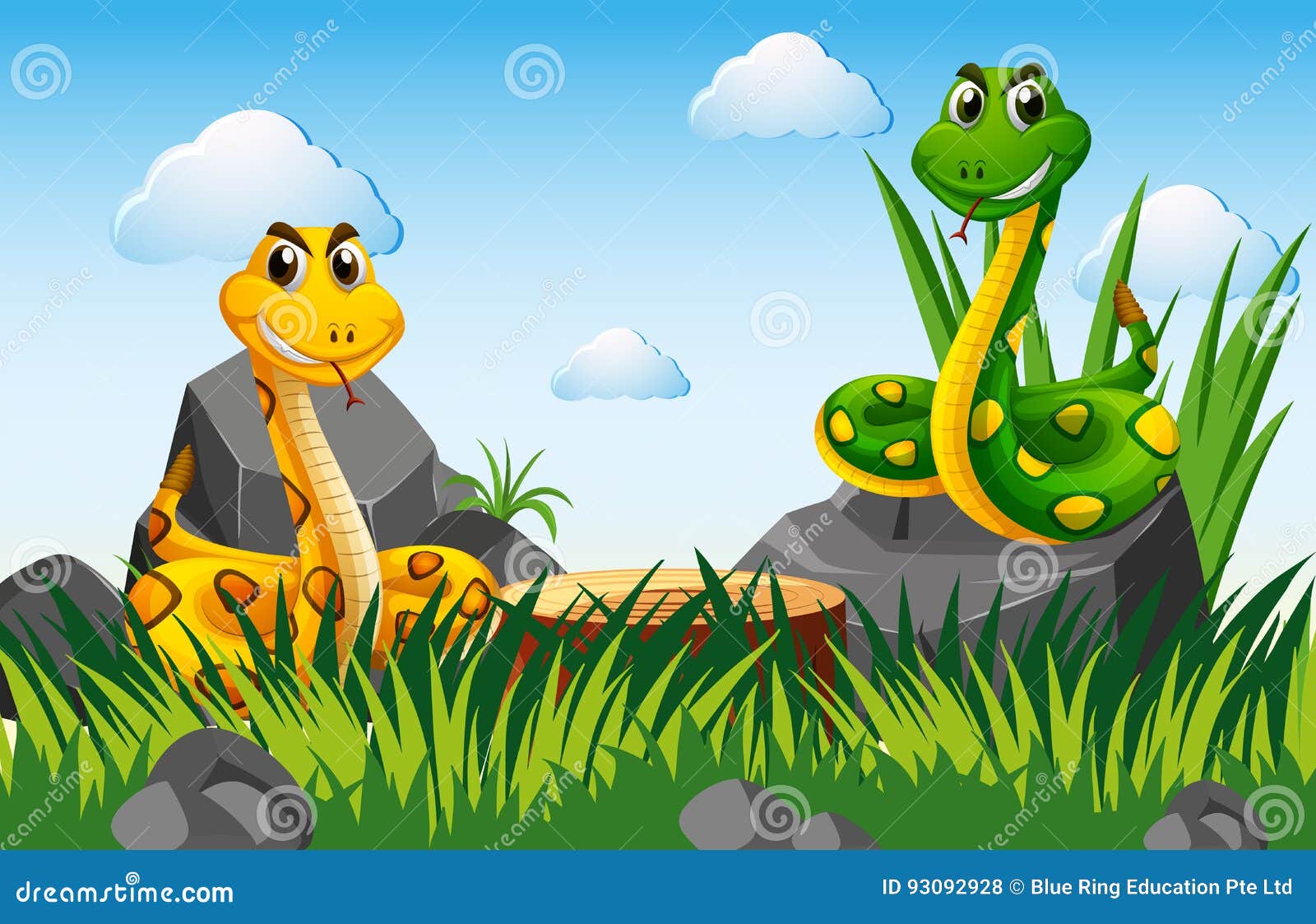 Zwei Schlangen im Garten vektor abbildung. Illustration von wildnis ...