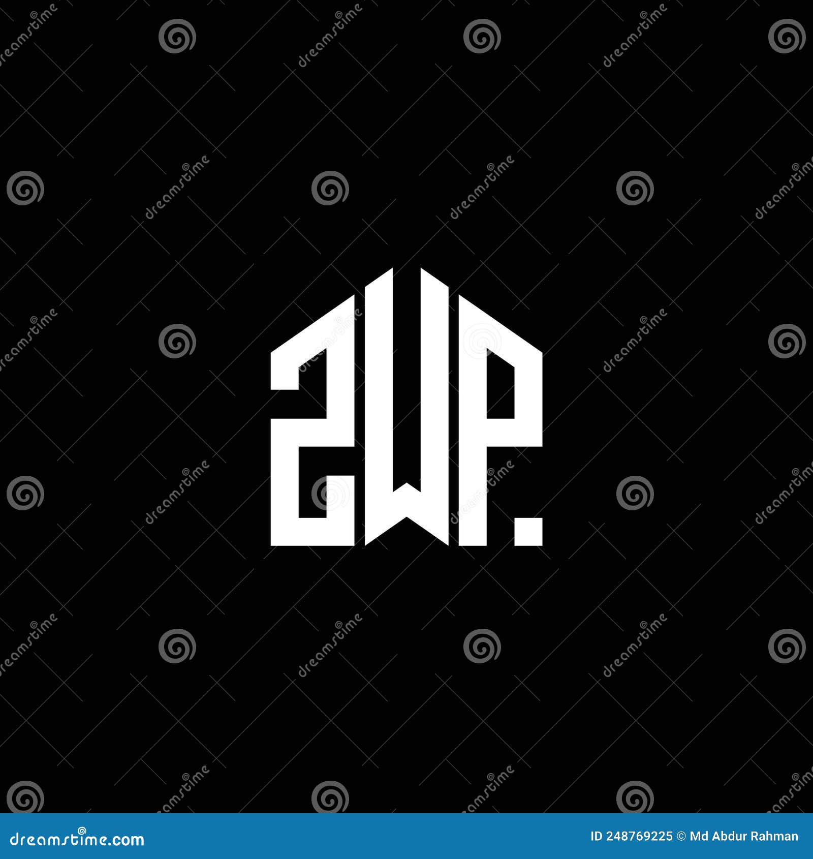 ZWP Letter Logo Design on BLACK Background. ZWP Creative Initials ...