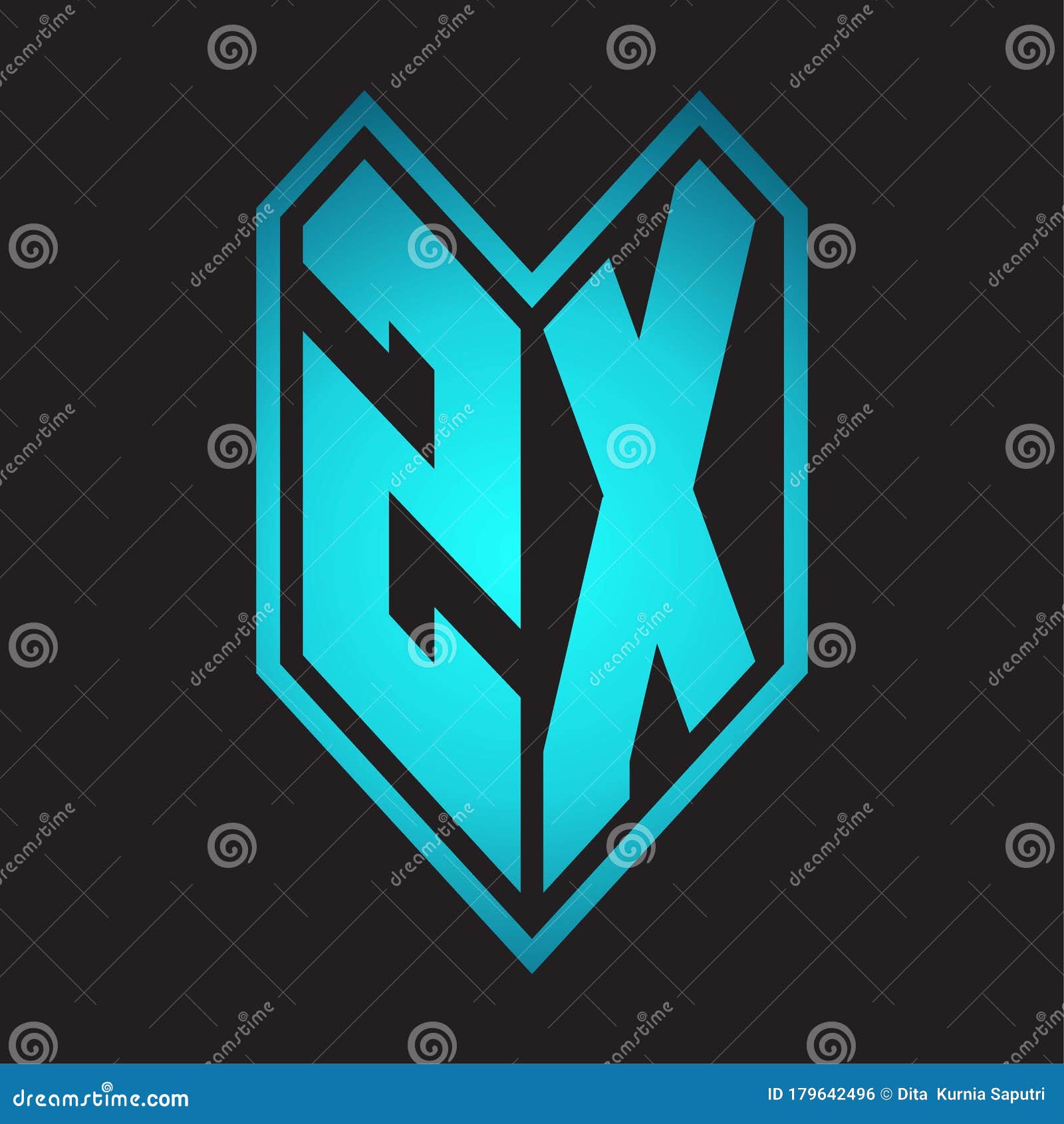 ZX Logo Monogram with Emblem Line Style Isolated on Blue Gradient ...