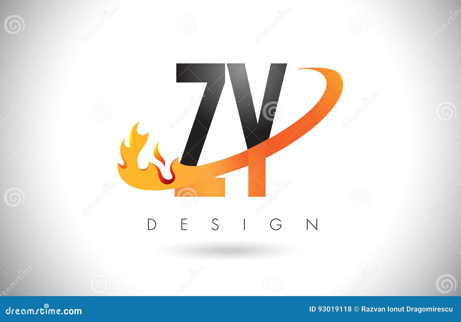 Zy Z Y Letter Logo With Fire Flames Design And Orange Swoosh Stock Vector Illustration Of