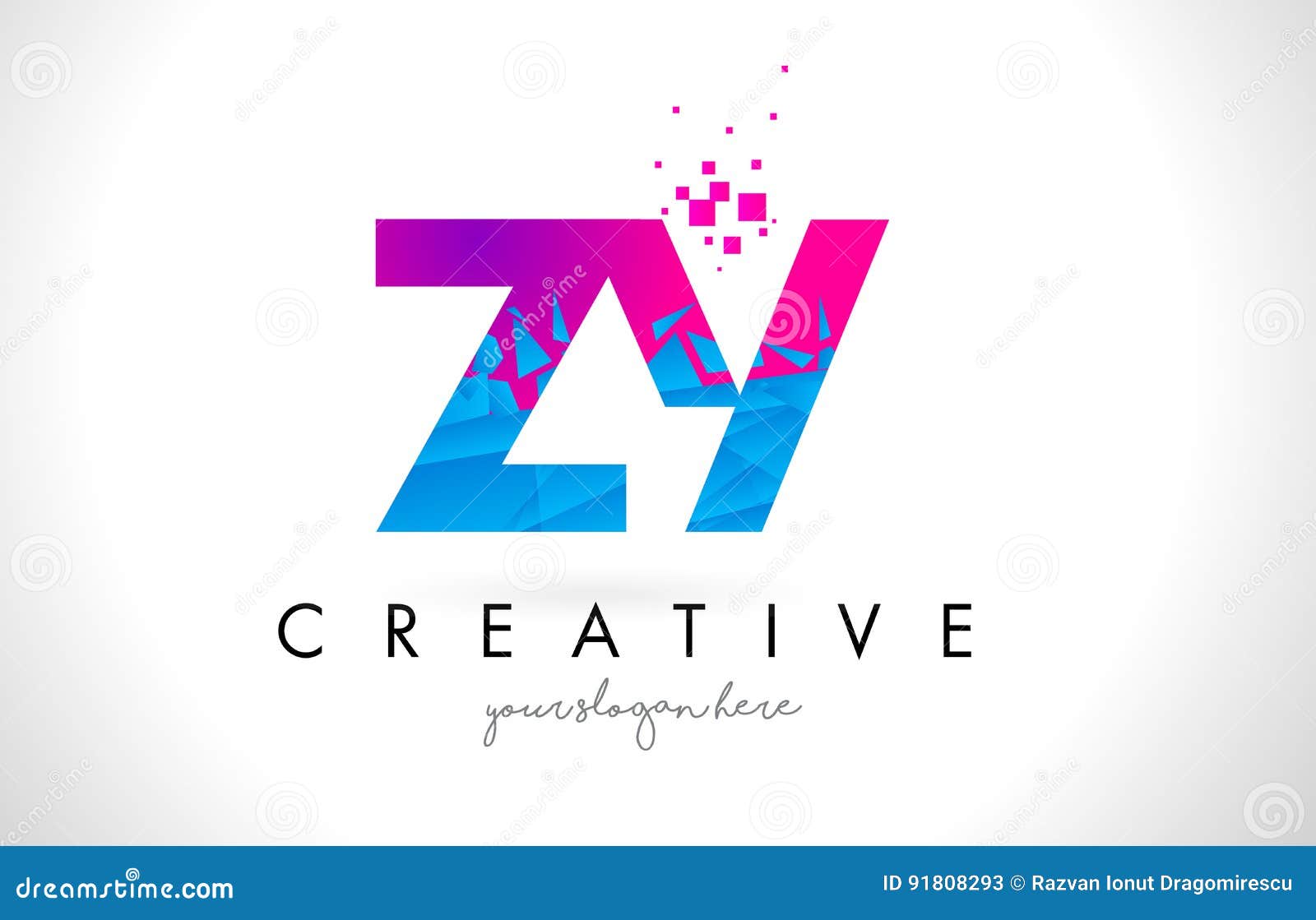 Zy Z Y Letter Logo With Shattered Broken Blue Pink Texture Design Vector Stock Vector